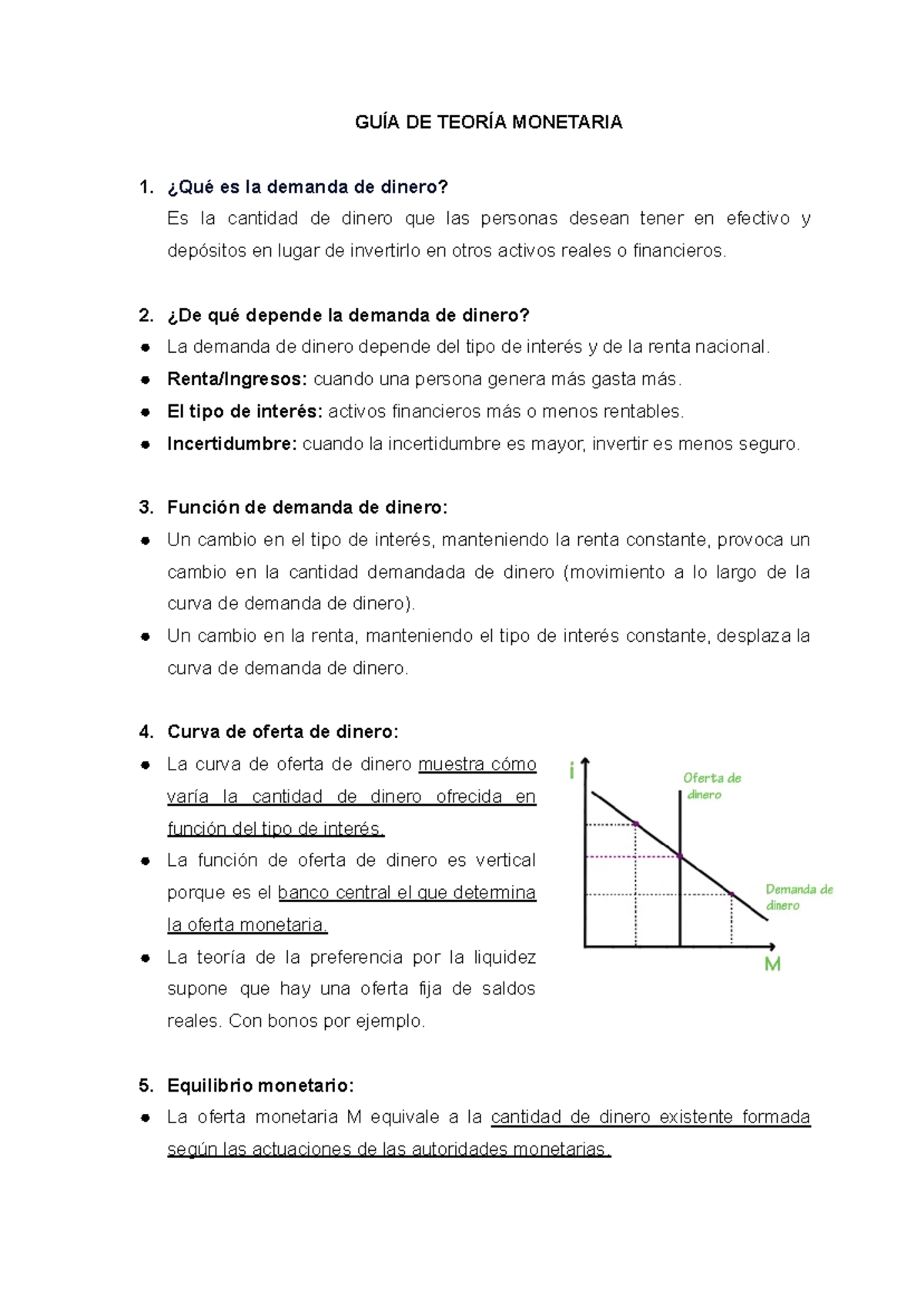 GUÍA TM - guia de examen - GUÍA DE TEORÍA MONETARIA 1. ¿Qué es la ...