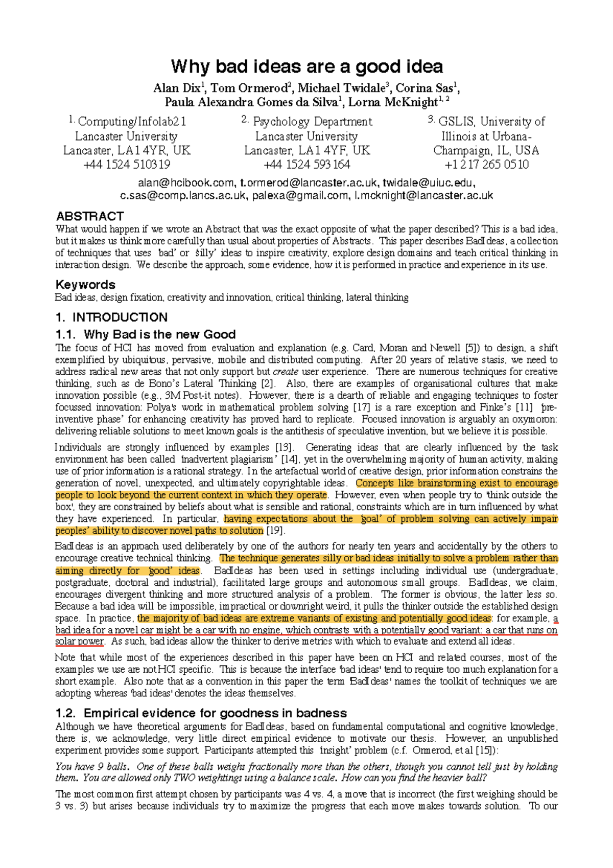 Why bad ideas are a good idea - Computing/Infolab Lancaster University ...