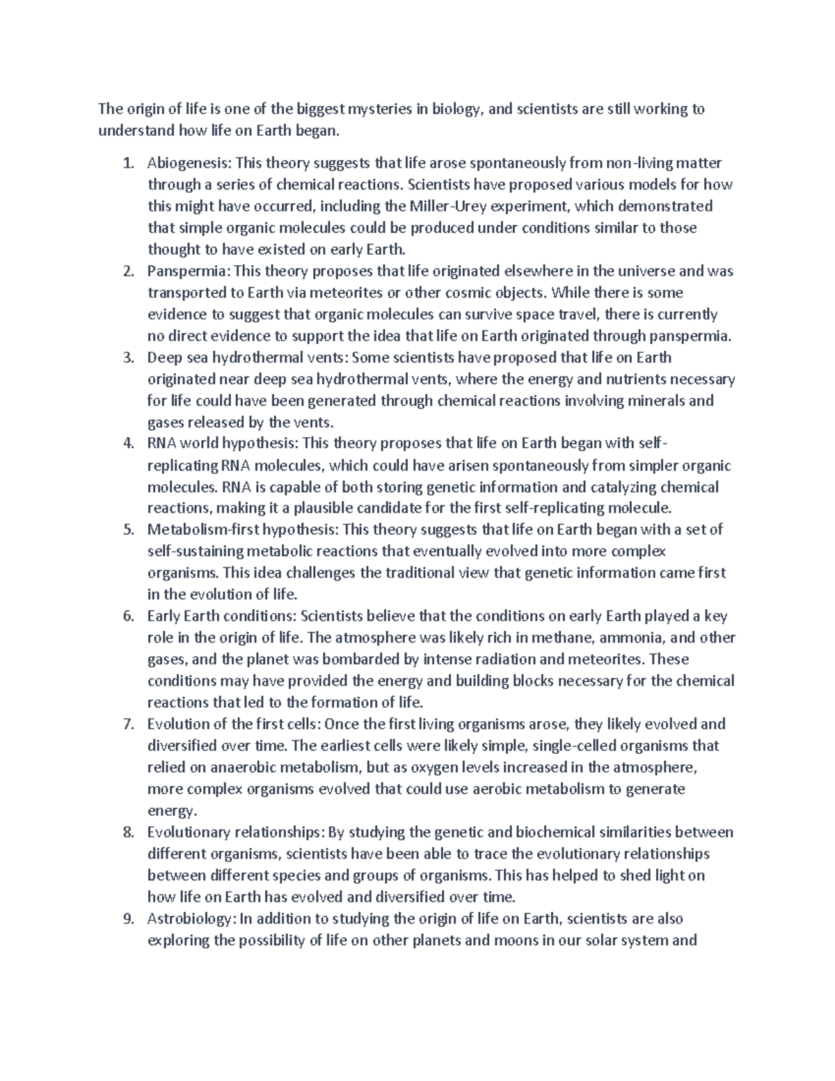 Origin of life - Abiogenesis: This theory suggests that life arose ...