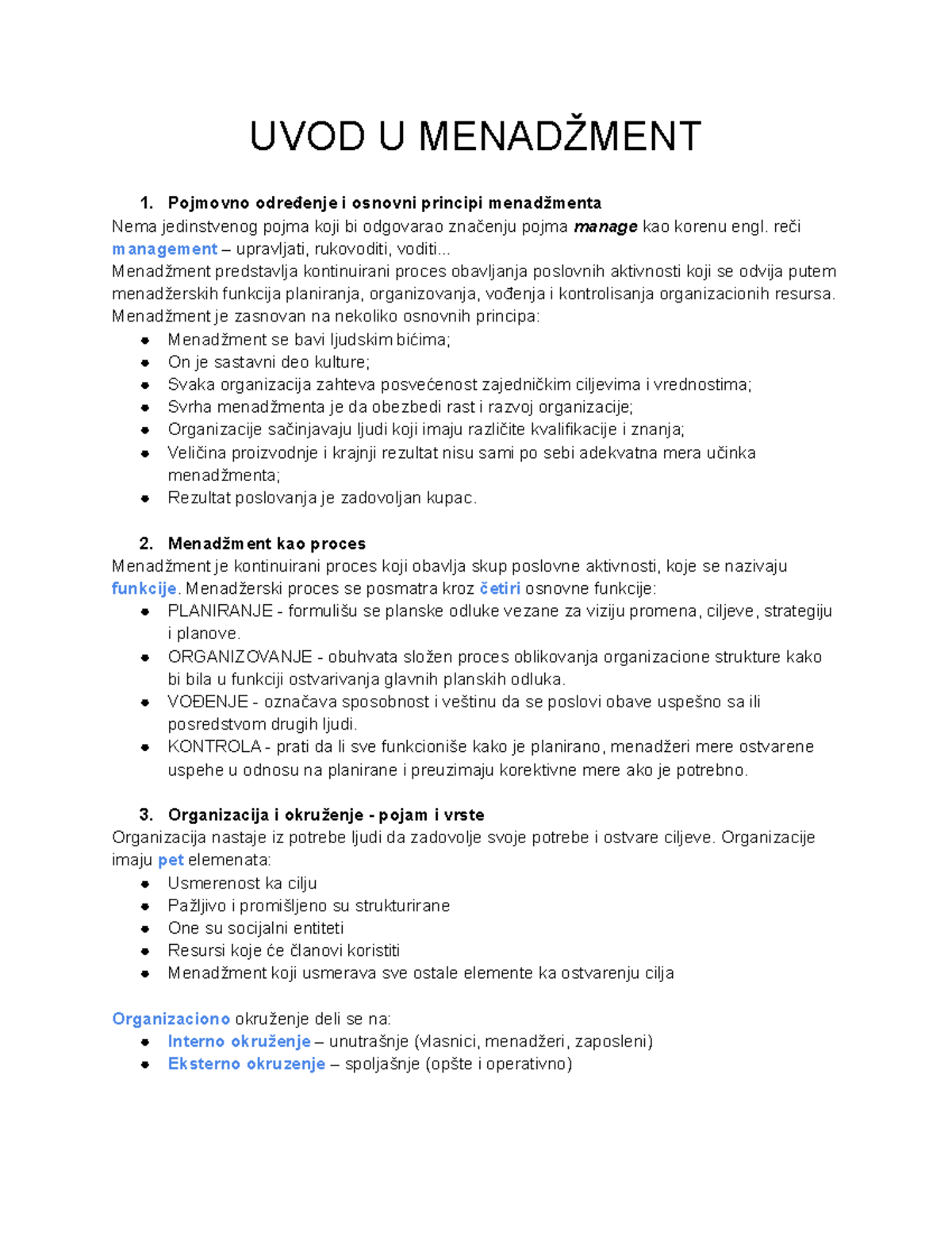 Menadzment skripta - UVOD U MENADŽMENT Pojmovno određenje i osnovni principi menadžmenta Nema ...
