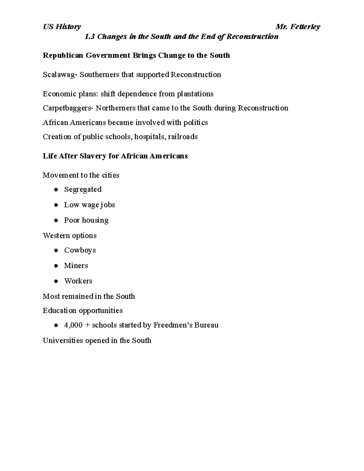 Rebecca Mcgarvey - USH 2020-21 1.3 Changes in the South and the End of ...