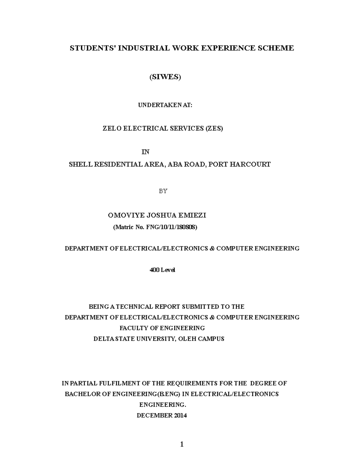 Siwes Report - STUDENTS' INDUSTRIAL WORK EXPERIENCE SCHEME (SIWES ...