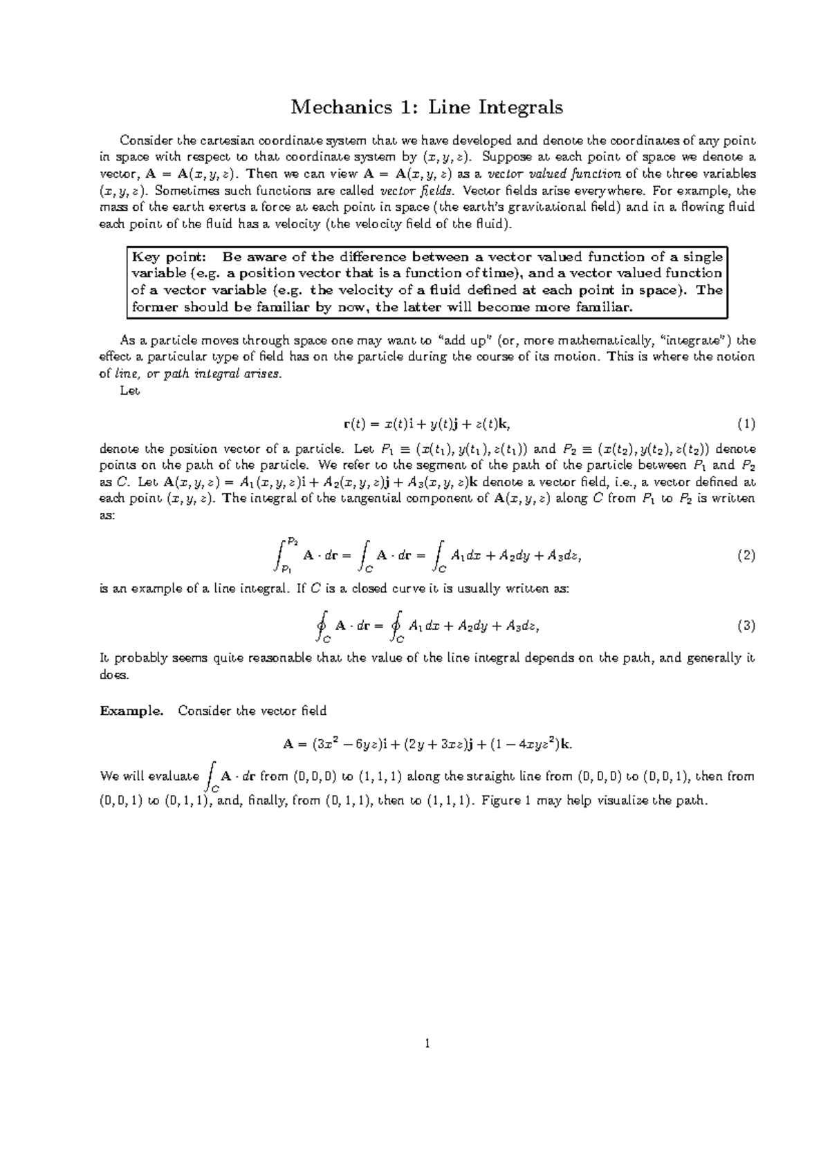 MATH11009 2016-2017 Lecture Notes - Line Integrals - Mechanics 1: Line ...