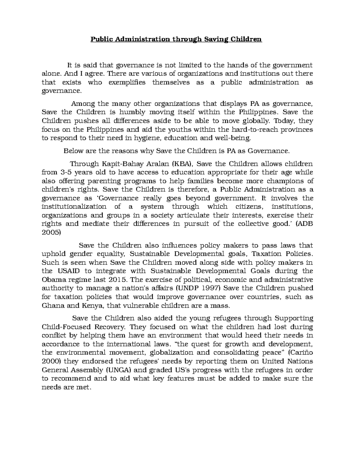 Public Administration through Saving Children - AB Foreign Service ...