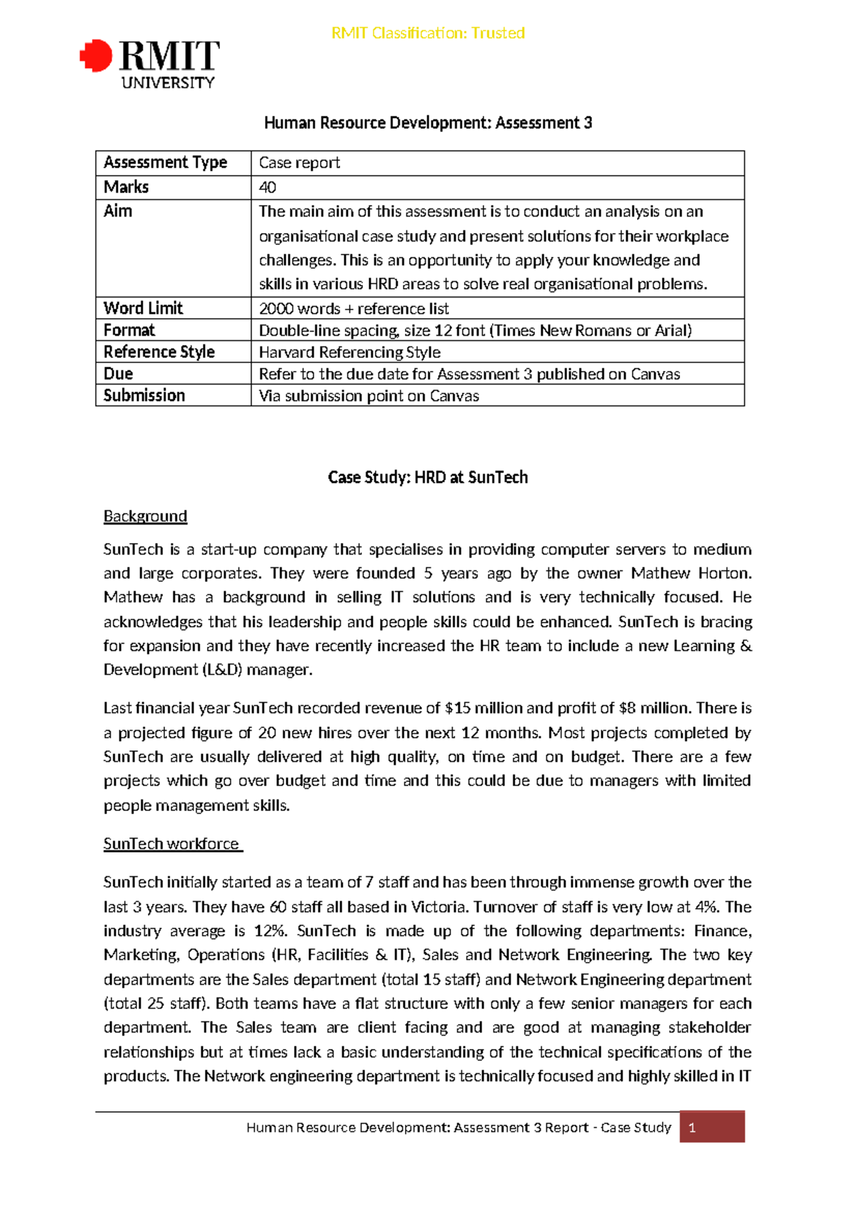 Report Case Study Sun Tech final - Human Resource Development ...