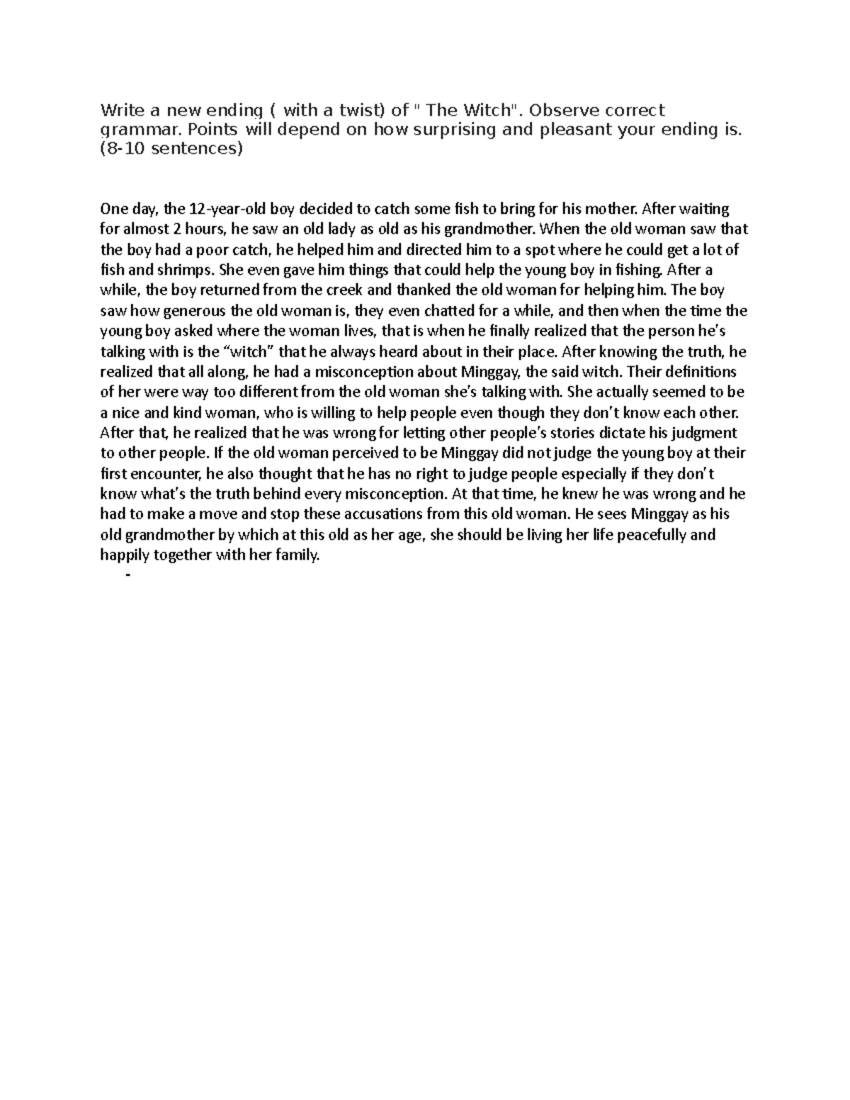 Ending Story - Write a new ending ( with a twist) of " The Witch ...