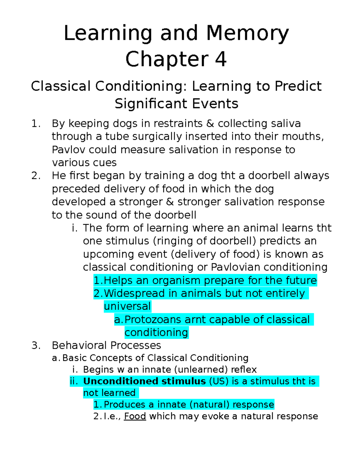 Learning and Memory Chapter 4 Notes - Learning and Memory Chapter 4 ...