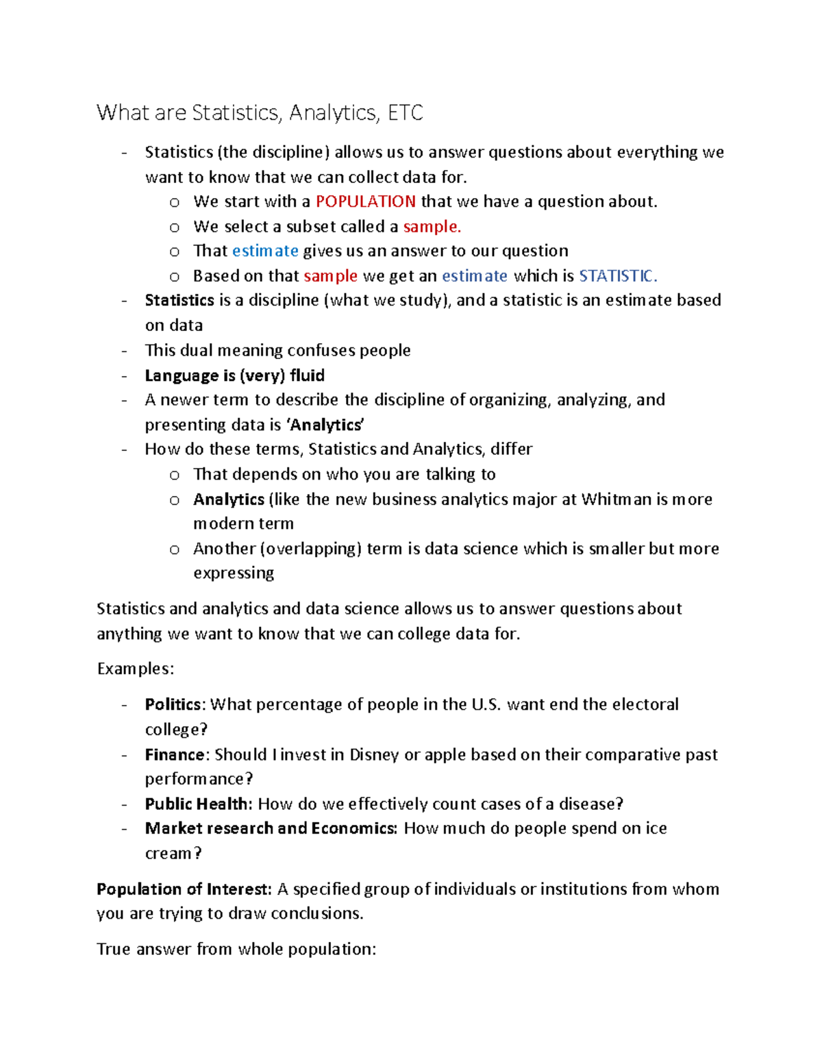 Describing Data Notes - What are Statistics, Analytics, ETC Statistics ...