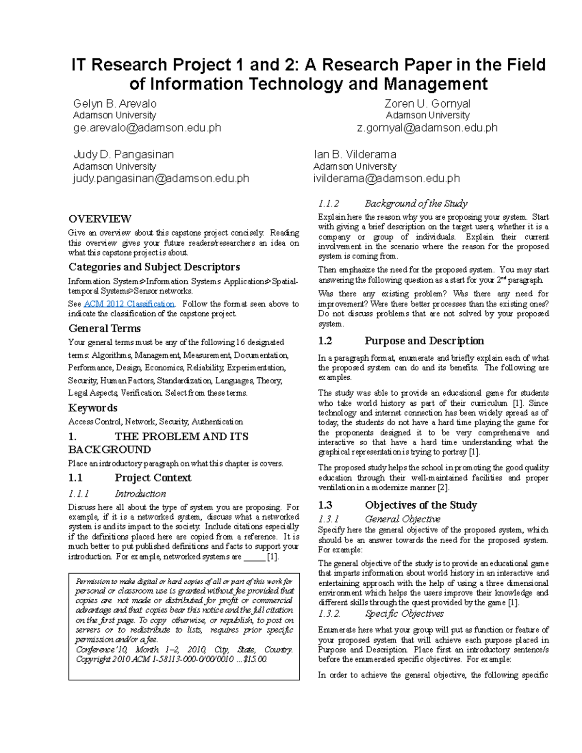 It Capstone Project 12 Documentation Format And Contents Track 3 It Research Project 1 And 2