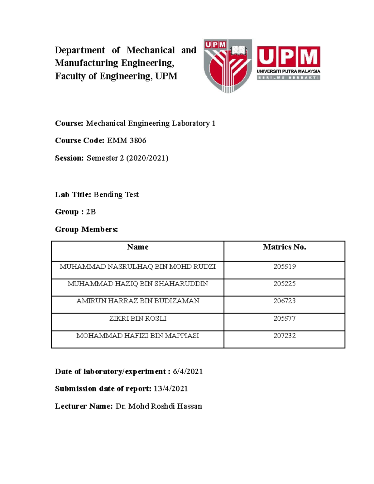 Lab 2 2B - SEM 2 - Department of Mechanical and Manufacturing ...