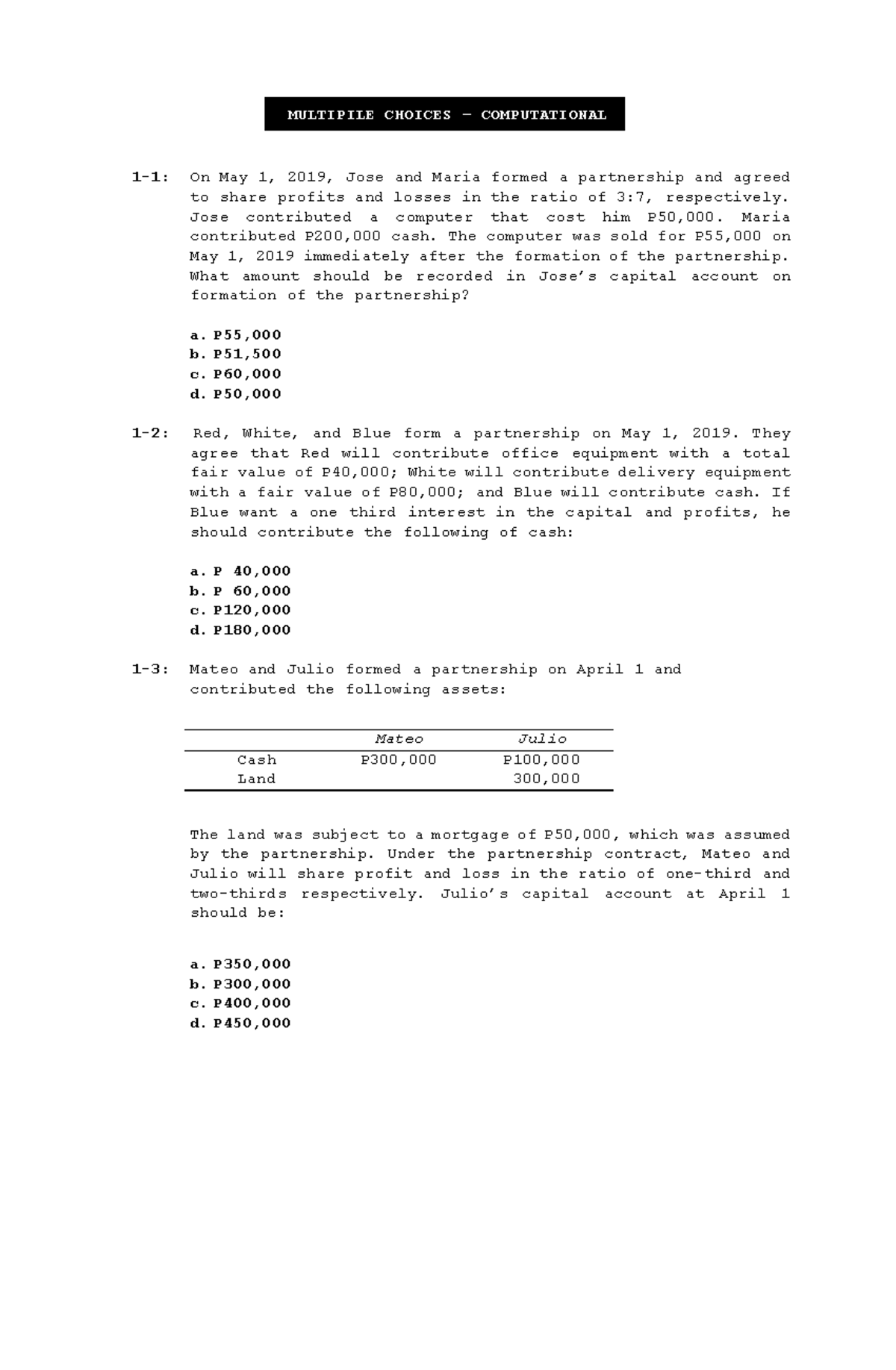 001 partnership formation activity - MULTIPILE CHOICES – COMPUTATIONAL ...