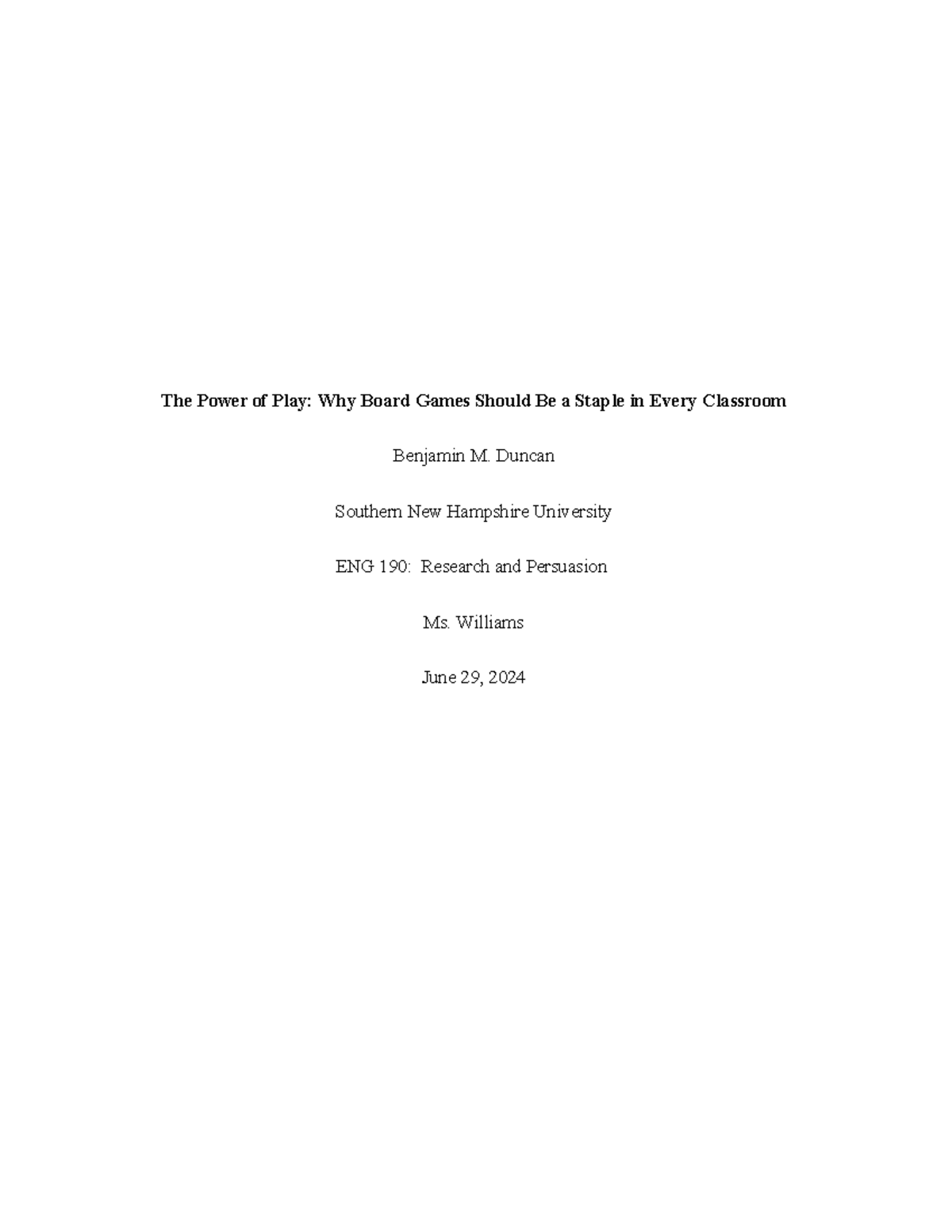 Week 7 - Final Essay - The Power of Play: Why Board Games Should Be a ...