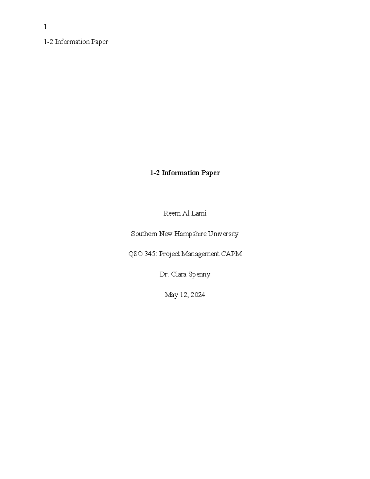 1-2 Information Paper QSO 345 - 1-2 Information Paper 1-2 Information ...