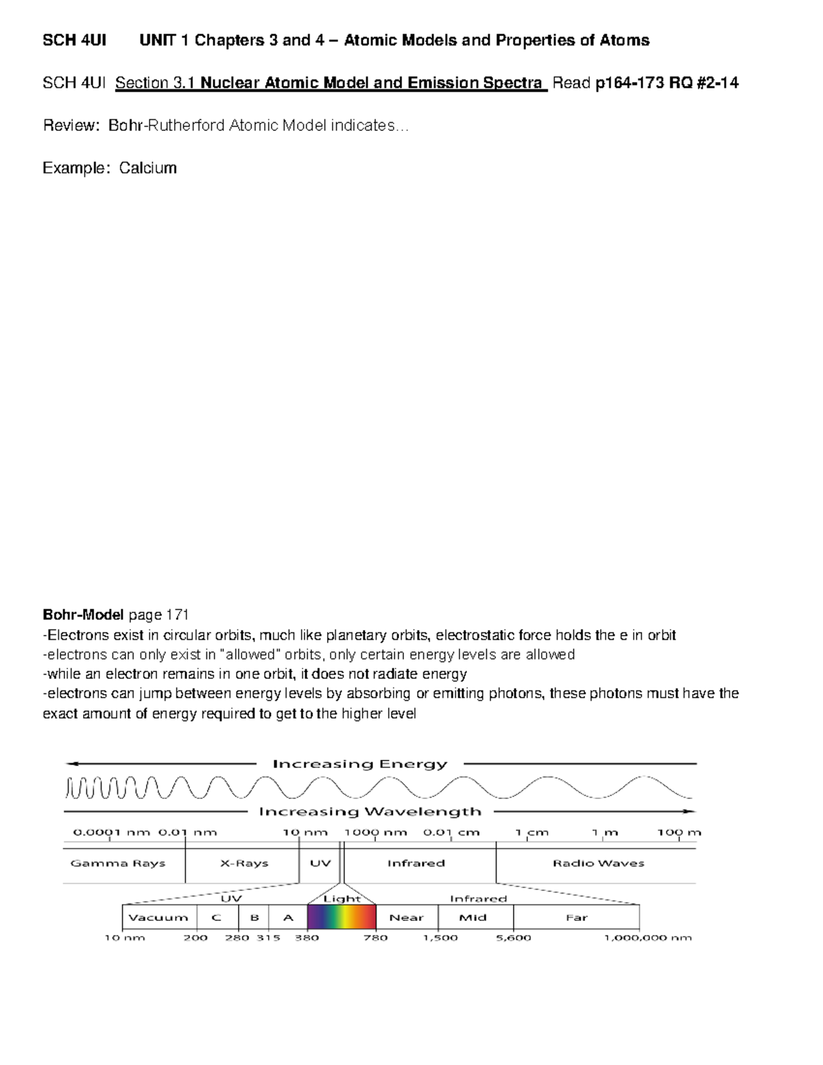 12unotesunit 1atomicstruct - SCH 4UI UNIT 1 Chapters 3 and 4 – Atomic ...