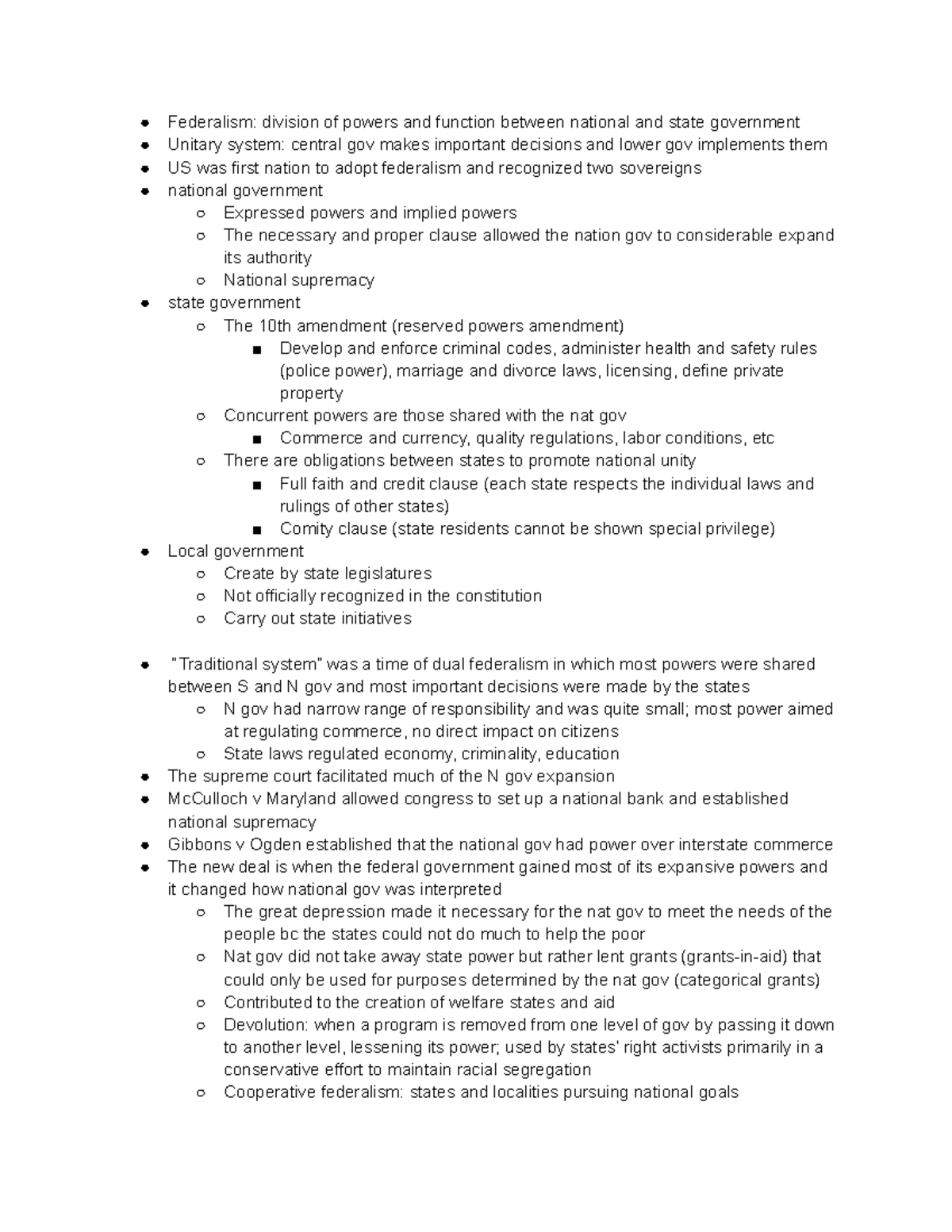 Federalism - lecture notes - Federalism: division of powers and ...