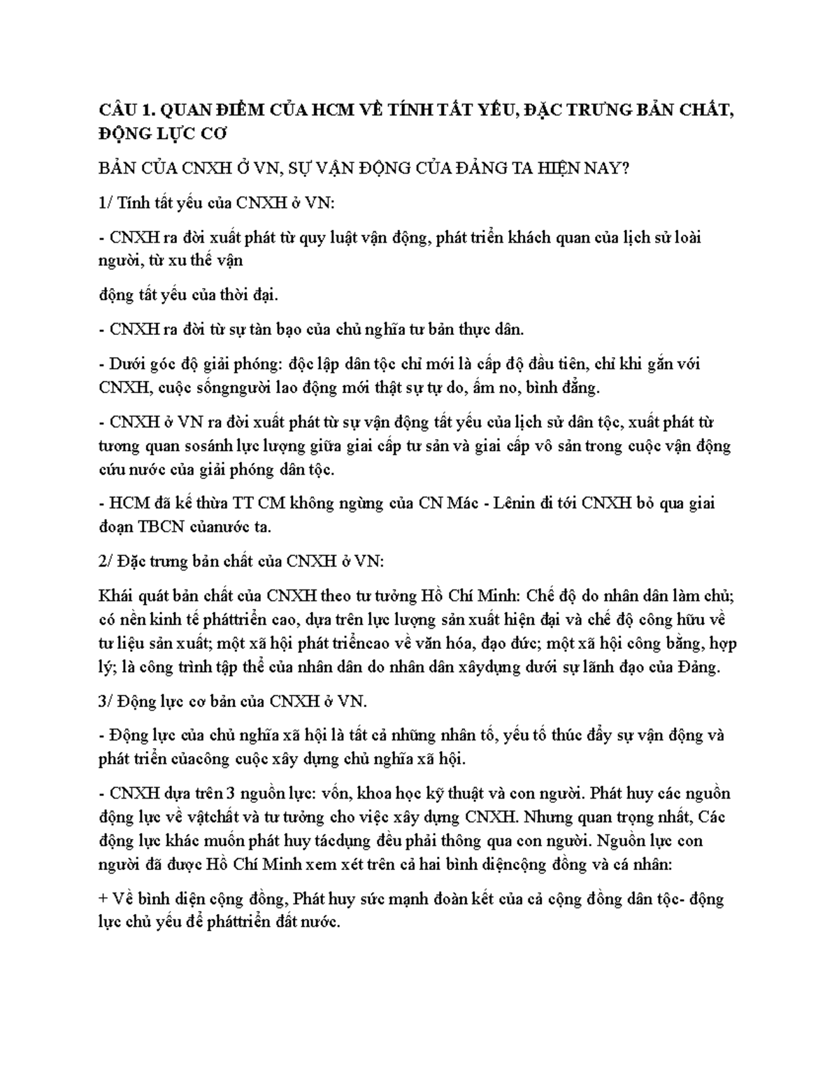 ĐỀ CƯƠNG TƯ TƯỞNG - dgrr - CÂU 1. QUAN ĐIỂM CỦA HCM VỀ TÍNH TẤT YẾU ...