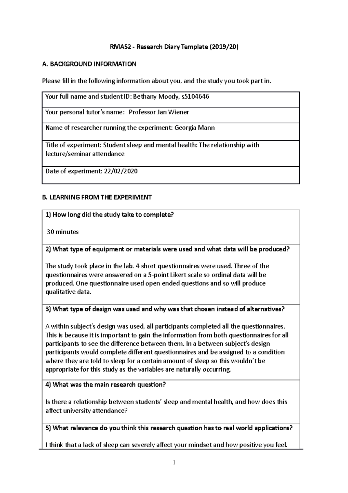 RMAS2 Research Diary - RMAS2 - Research Diary Template (2019/20) A ...
