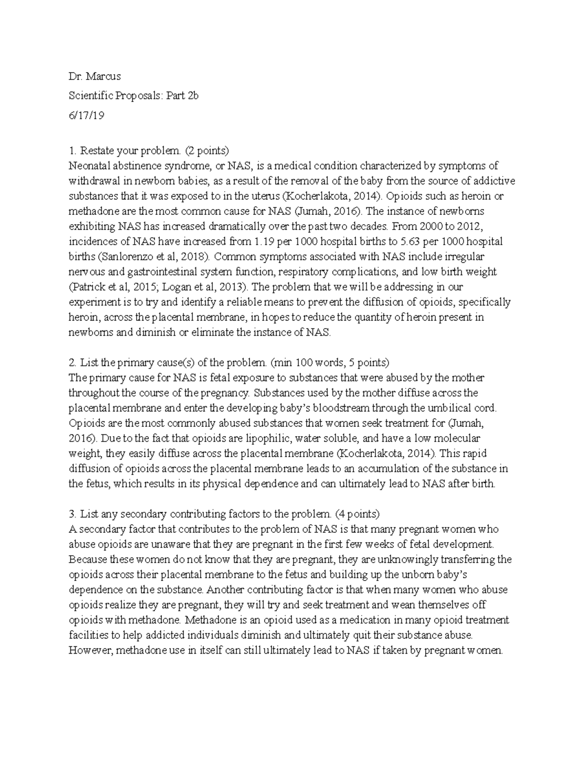 Rough draft proposal Version B - Dr. Marcus Scientific Proposals: Part ...