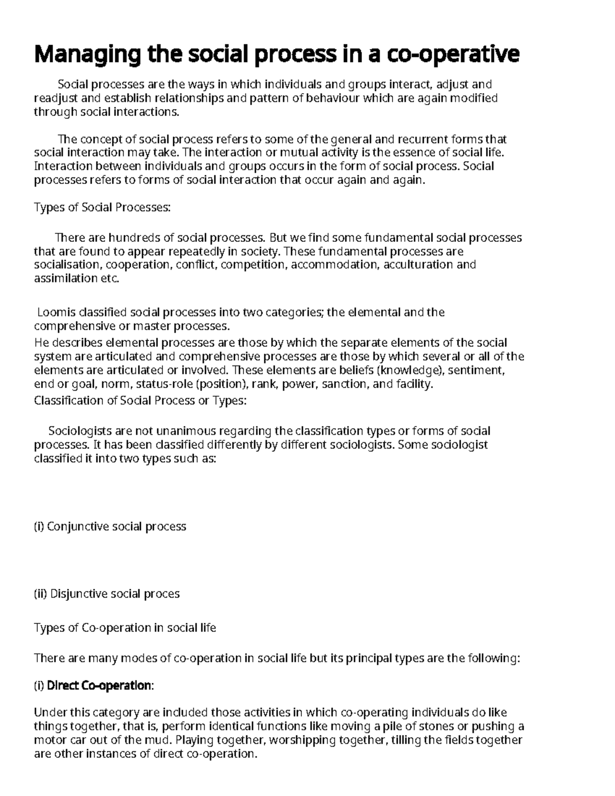 Managing the social process in a co-operative - The concept of social ...