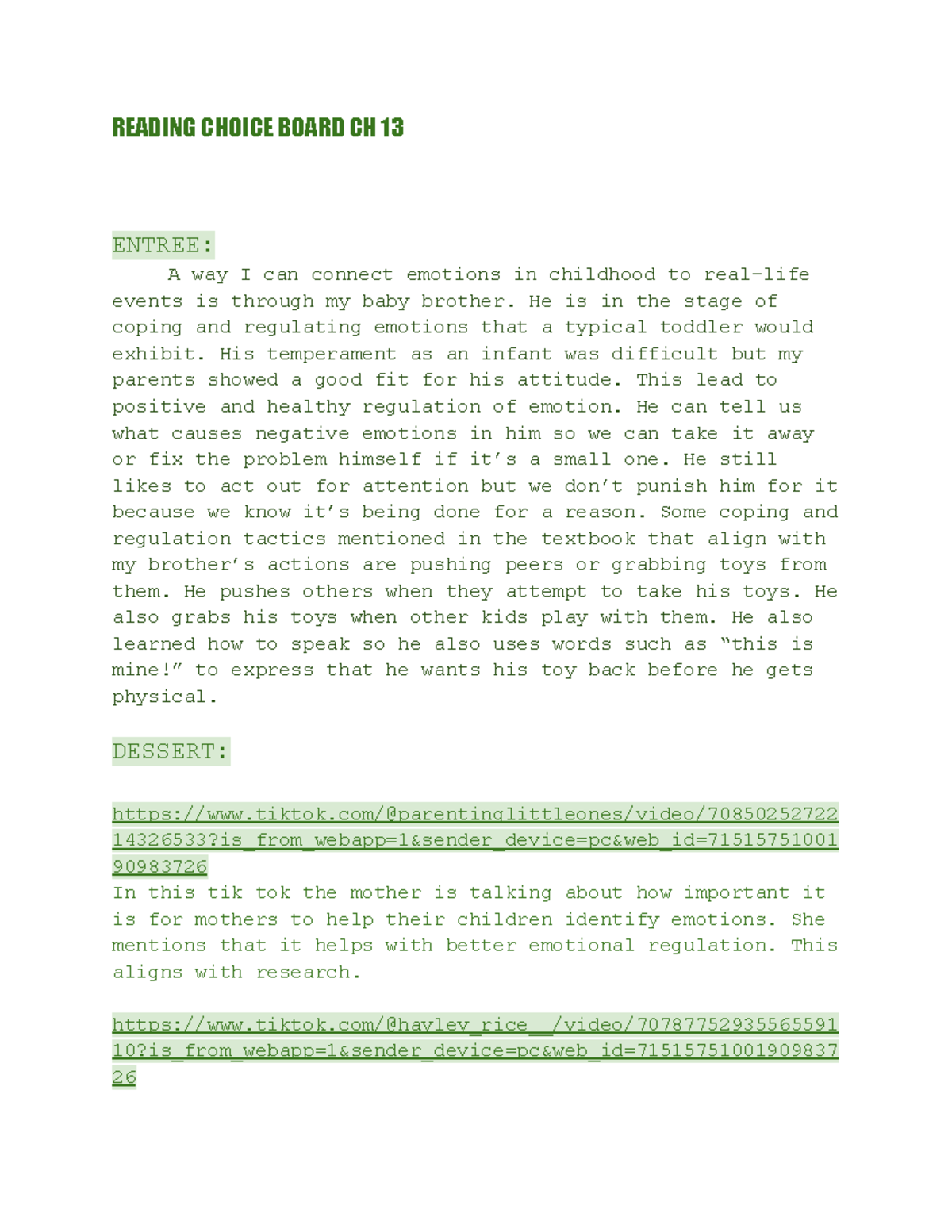 Reading Choice Board CH 13 - READING CHOICE BOARD CH 13 ENTREE: A way I can connect emotions in ...