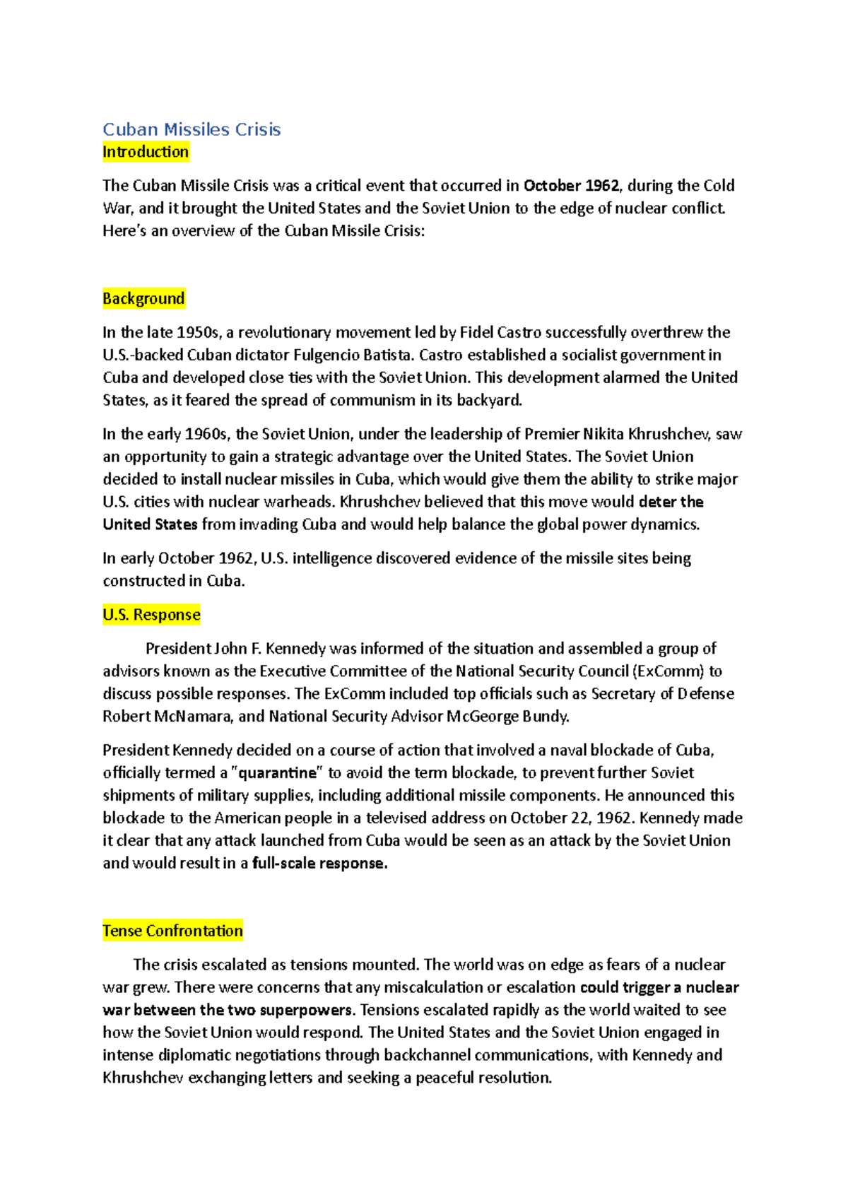 Cuban Missiles Crisis - Here's an overview of the Cuban Missile Crisis ...