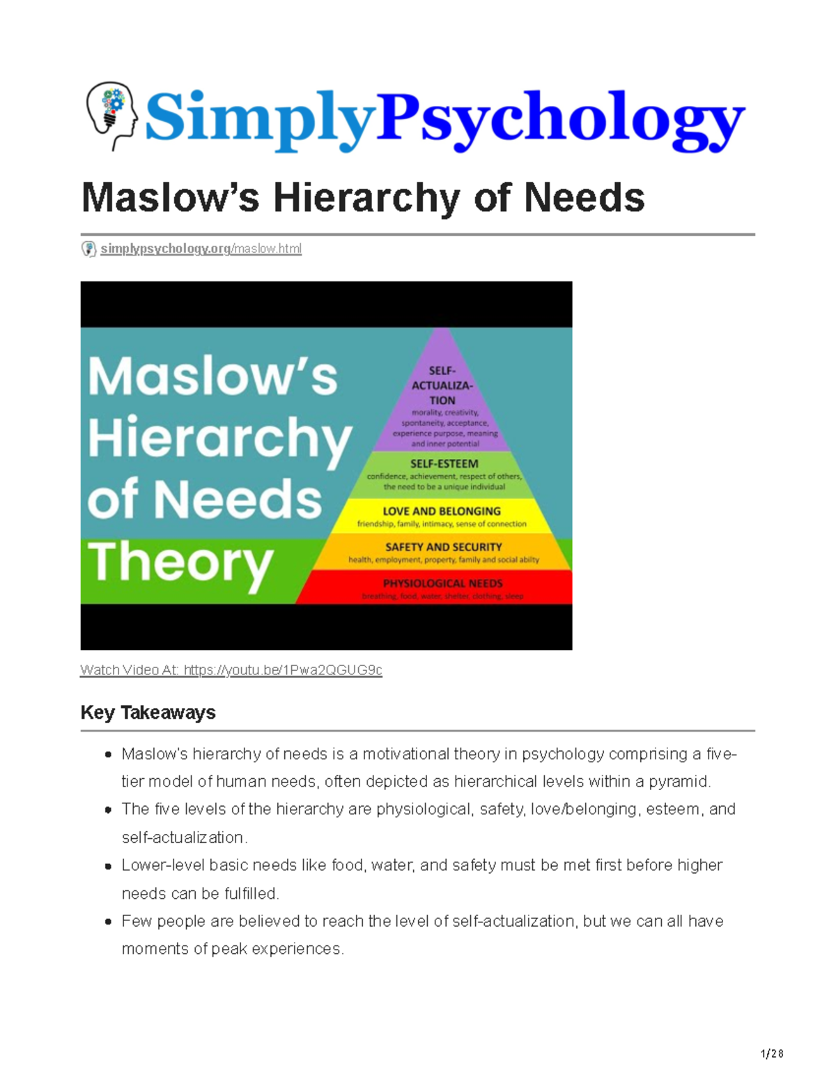 Maslows Hierarchy of Needs - Maslow’s Hierarchy of Needs ...
