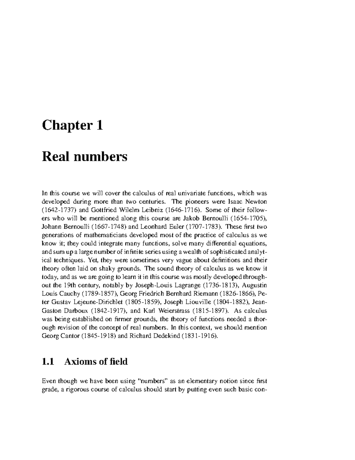 Calculus chapter 1 lecture notes - Chapter 1 Real numbers In this ...