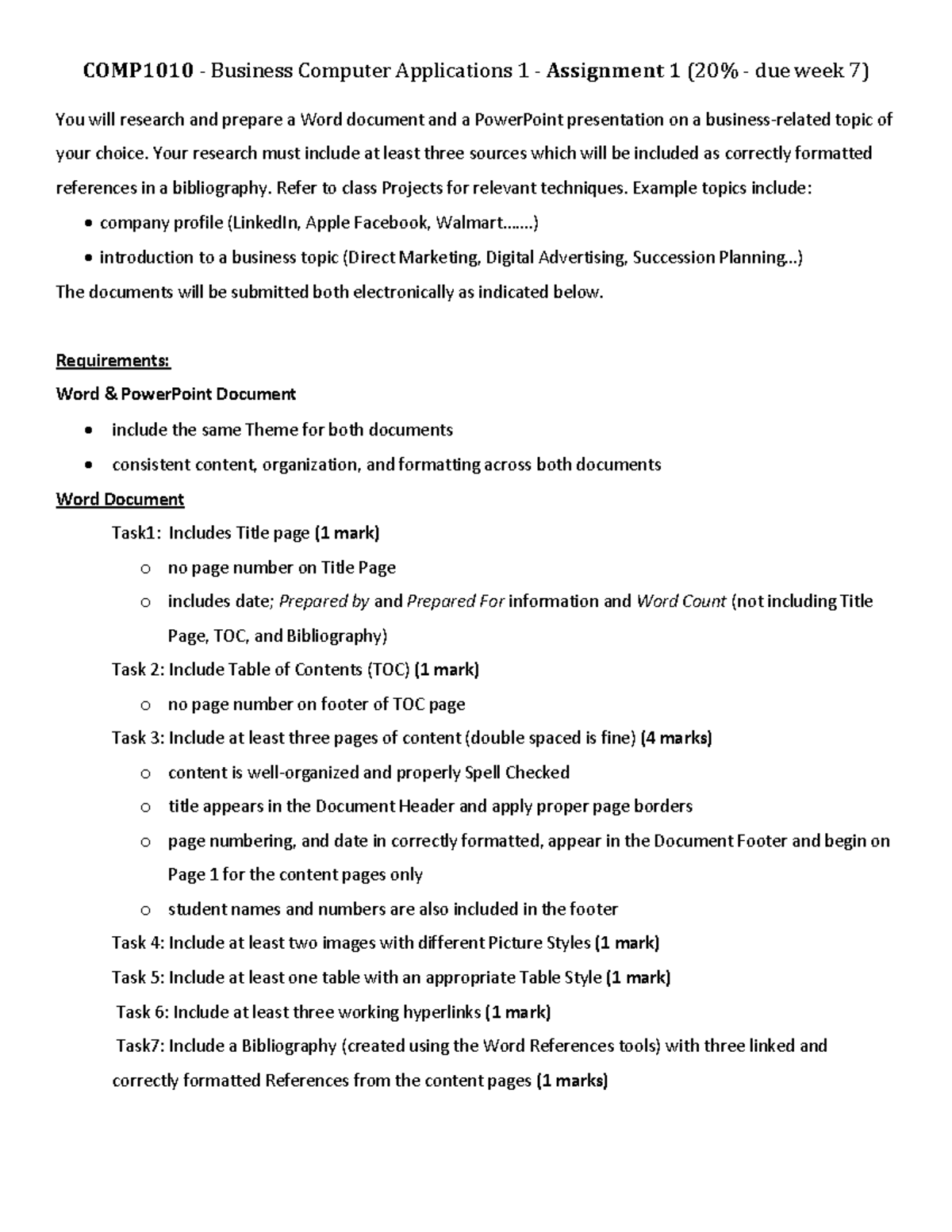 COMP1010Word-Power Point Assignment - COMP 1010 - George Brown College - Studocu