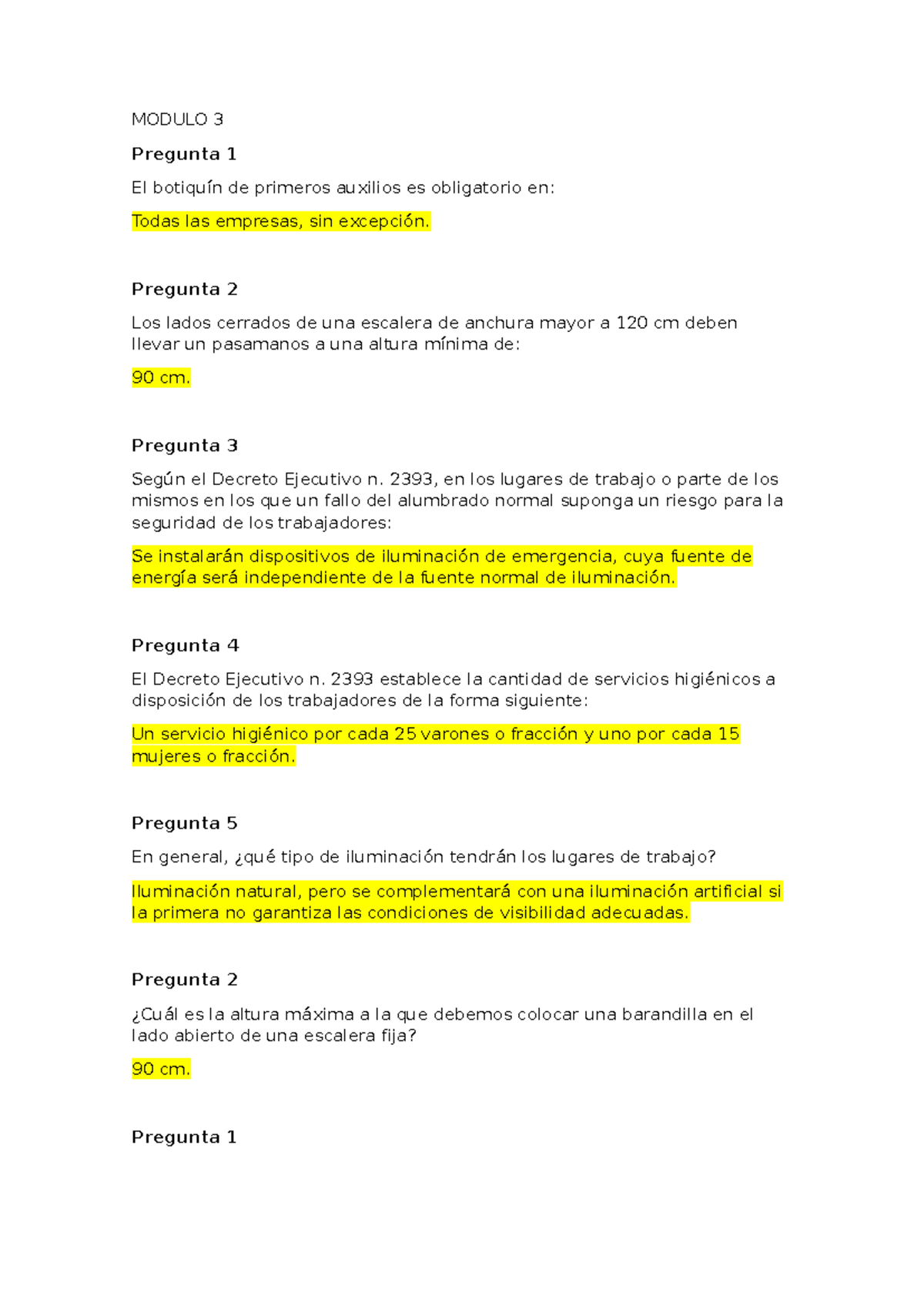 Modulo 3 - MODULO 3 Pregunta 1 El botiquín de primeros auxilios es ...