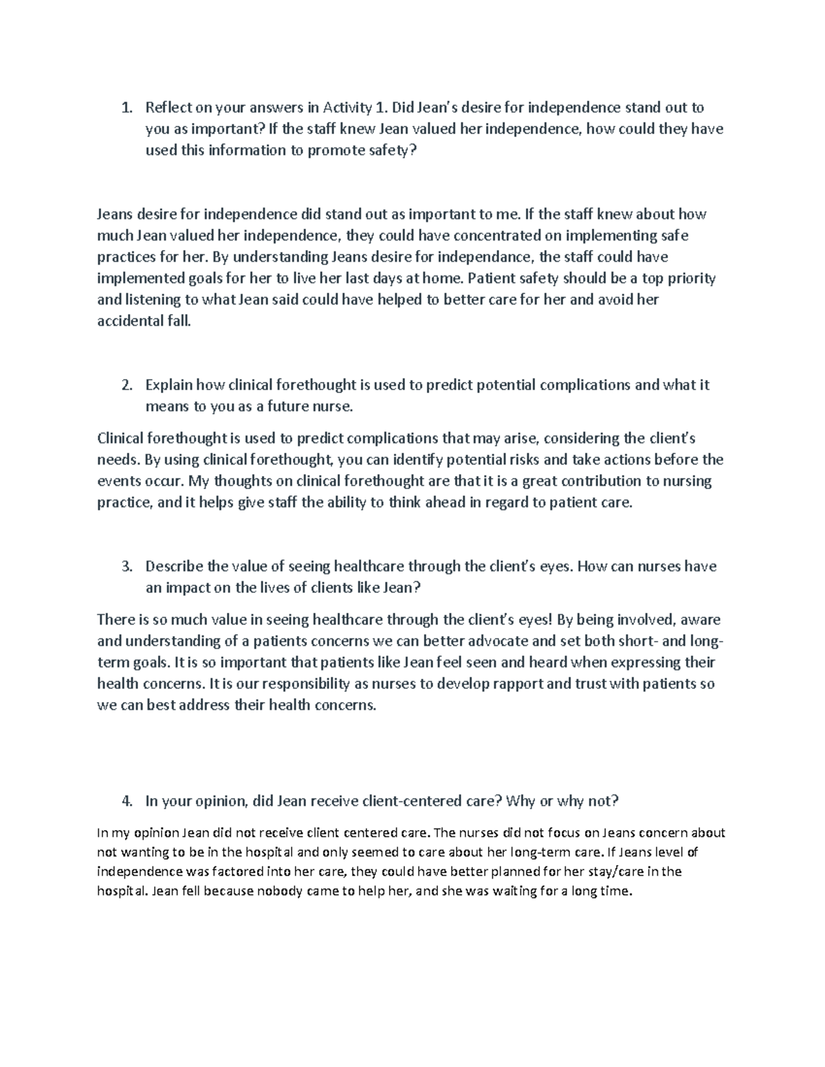 Module 3 Unfolding Case Study Activity 3 - Reflect on your answers in Activity 1. Did Jean’s ...