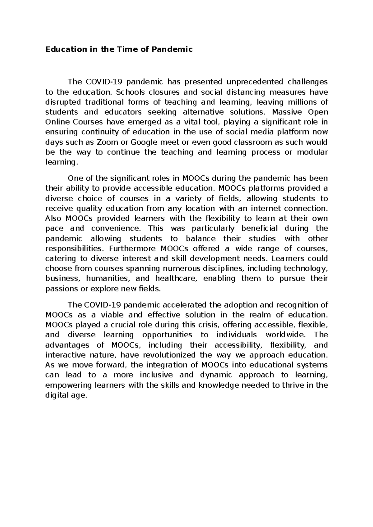 Education in the Time of Pandemic - Schools closures and social ...