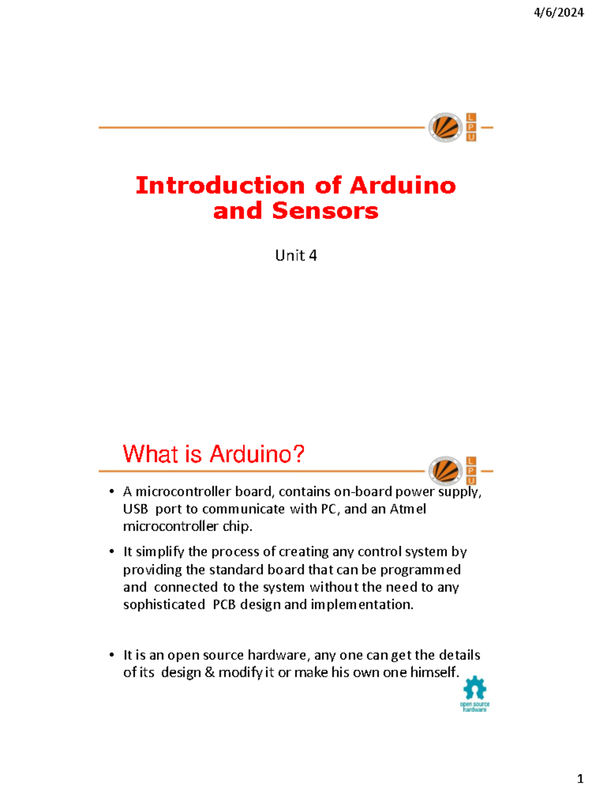Unit 4 Ece249 Arduino Introduction Of Arduino And Sensors Unit 4 What 6307