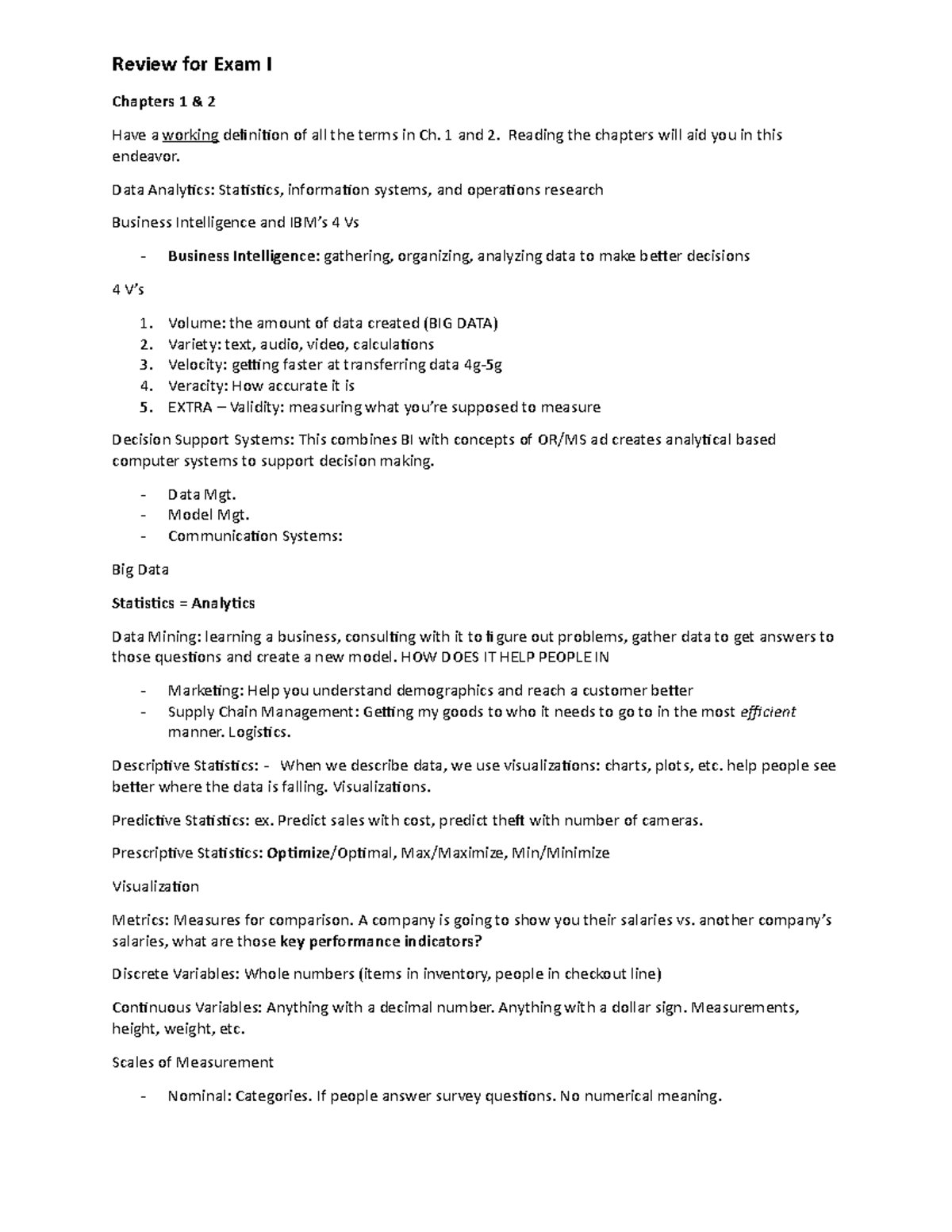 Review Exam I - Review for Exam I Chapters 1 & 2 Have a working ...