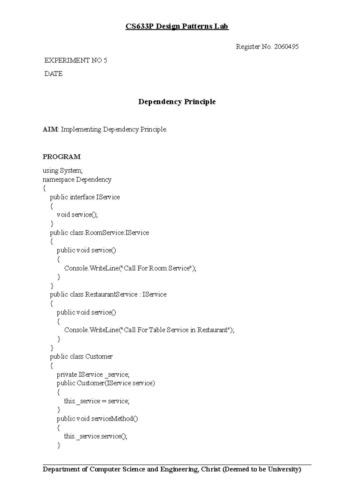 5,6,7,8 - CS633P Design Patterns Lab Department of Computer Science and Engineering, Christ ...