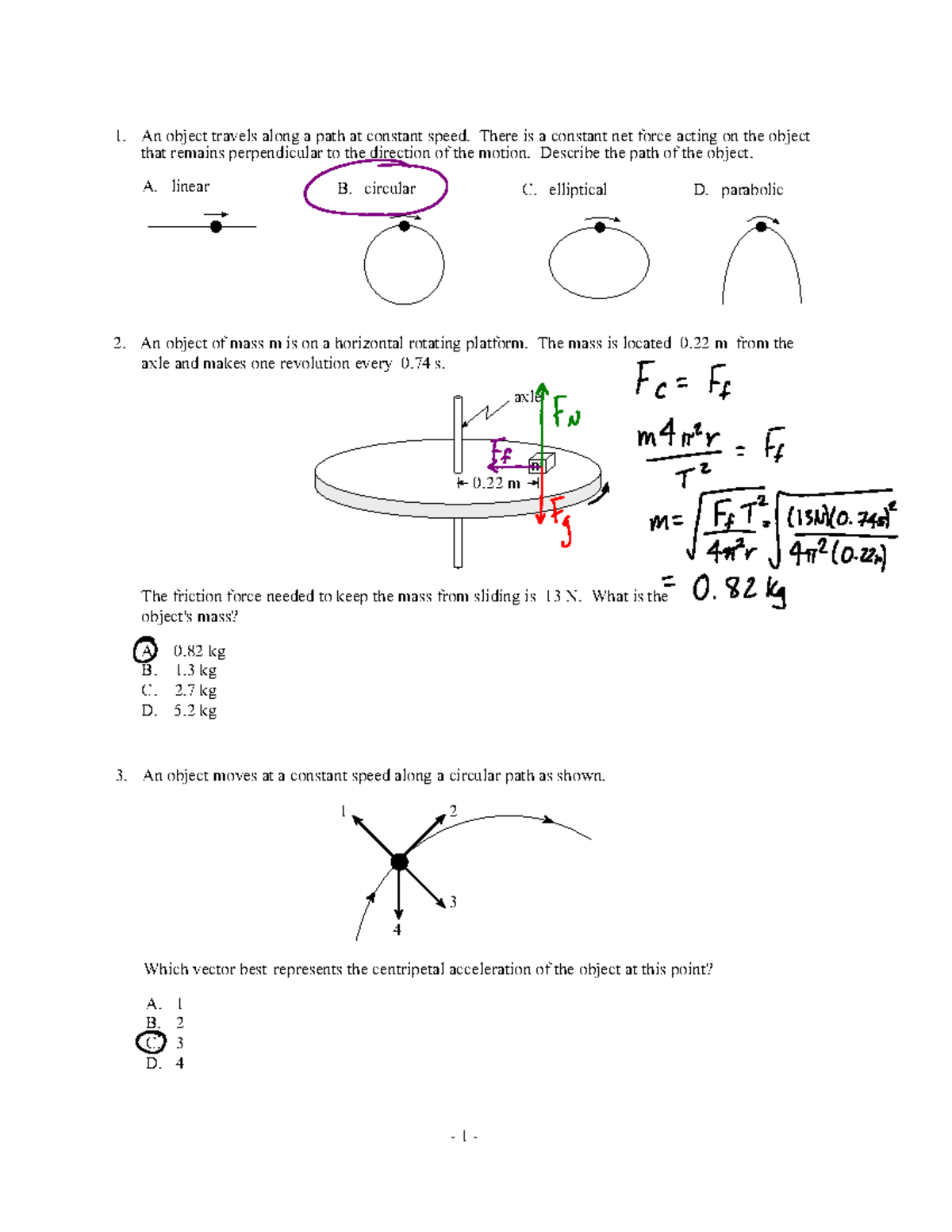 Circular motion review key - ####### !" - Studocu