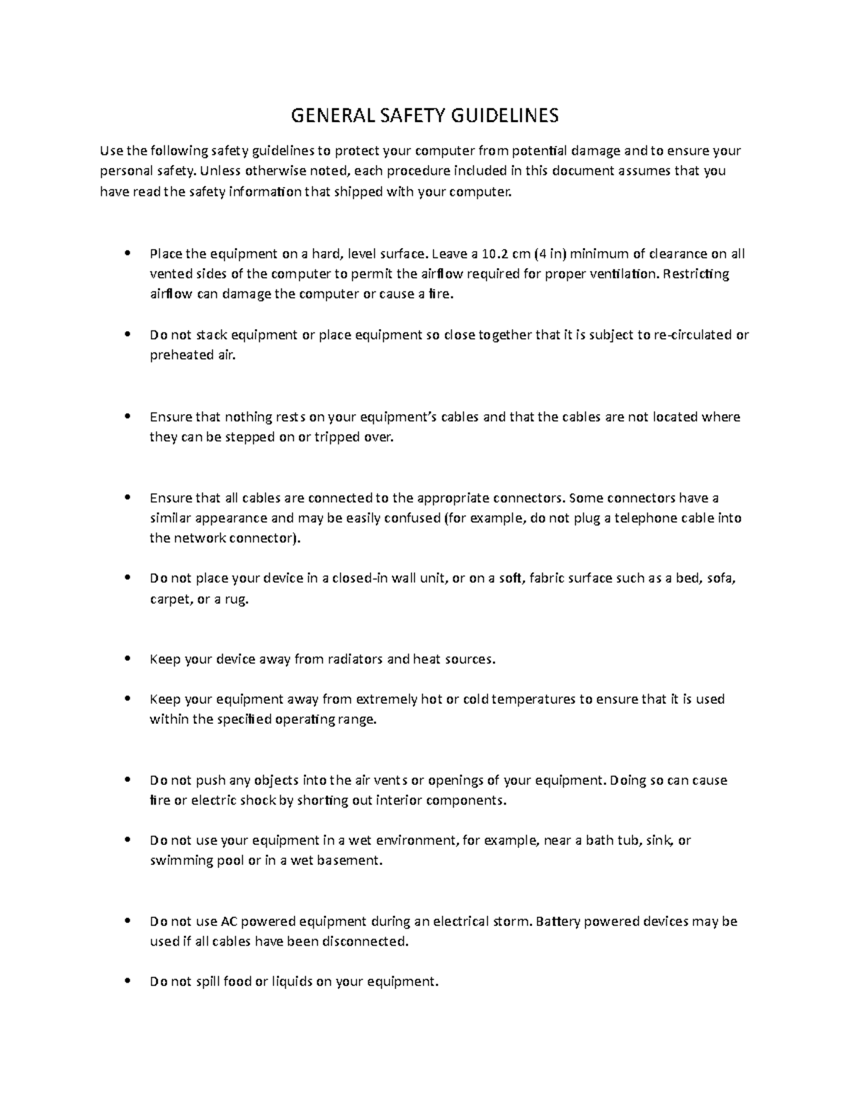 Curriculum - GENERAL SAFETY GUIDELINES Use the following safety ...