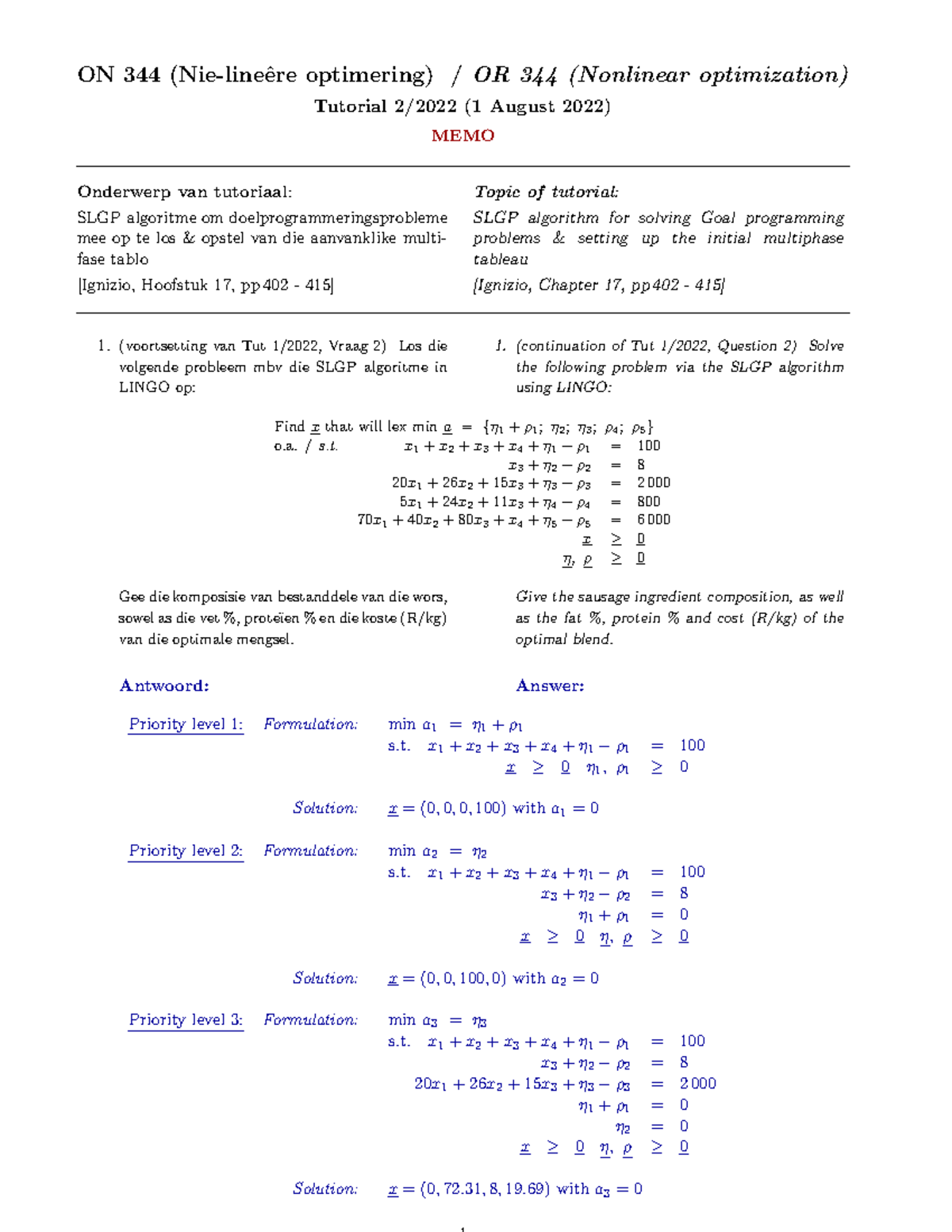 operations research 344 - ON 344 (Nie-lineˆere optimering) / OR 344 ...