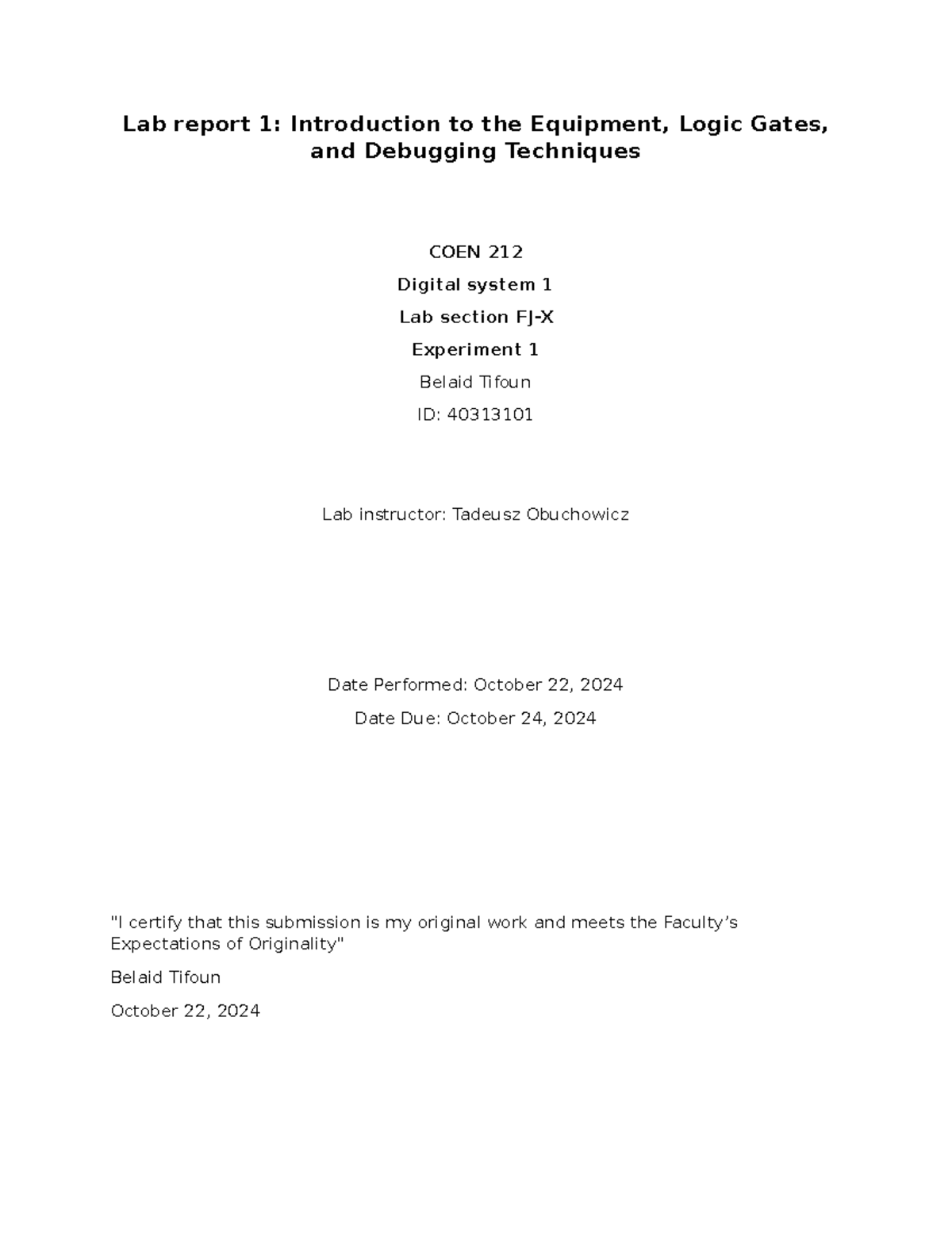Lab report 1 COEN 212 finish - Lab report 1: Introduction to the ...
