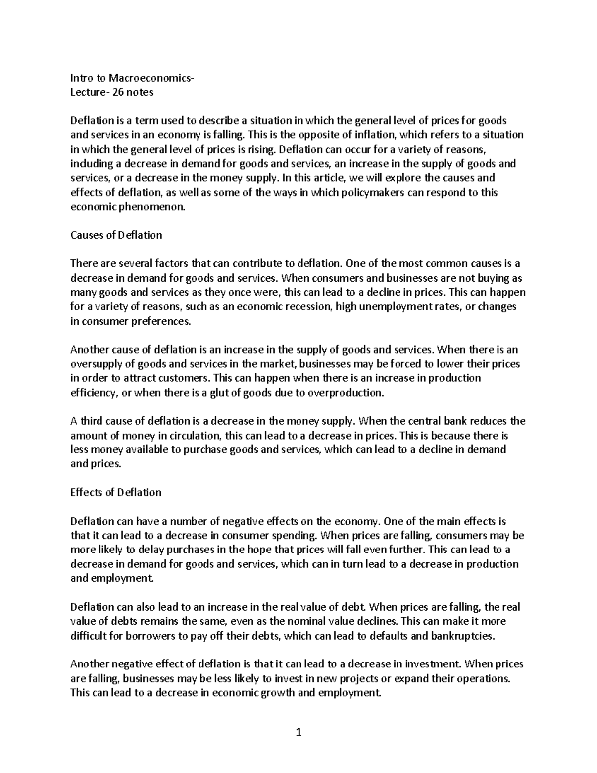 Intro To Macroeconomics Lecture 26 Notes 1 Intro To Macroeconomics Lecture 26 Notes