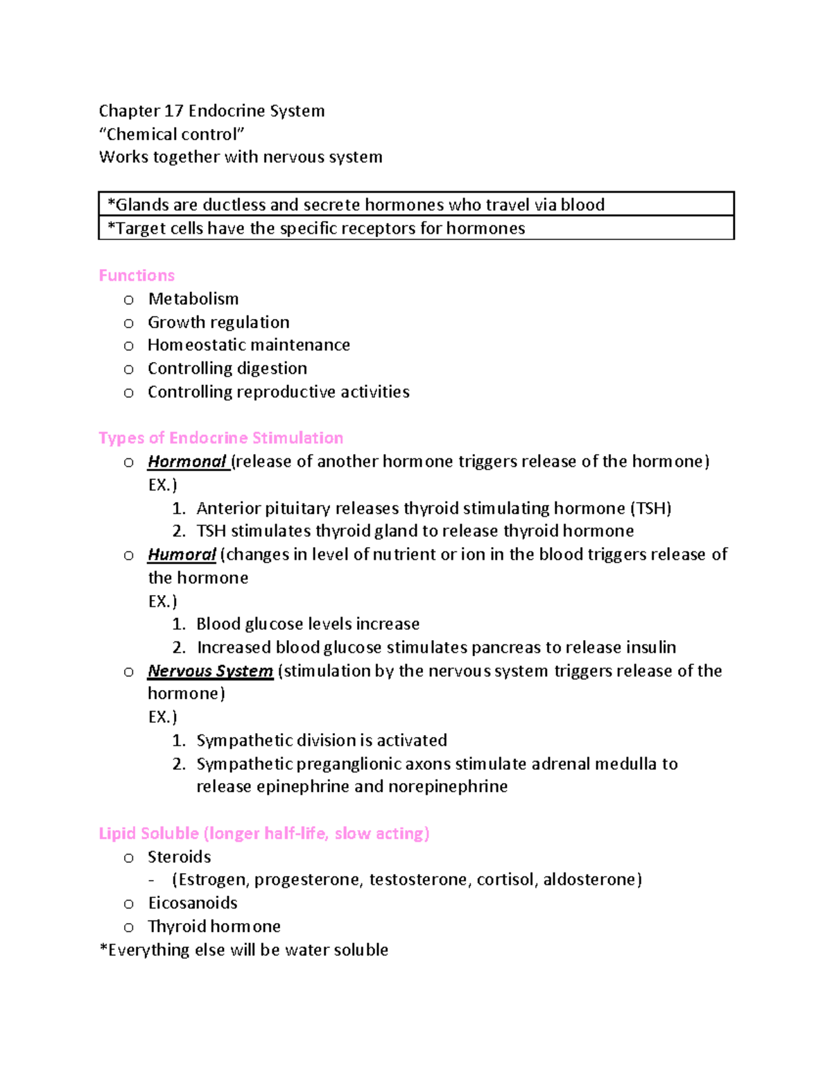 Chapter 17 Endocrine System - Chapter 17 Endocrine System “Chemical ...