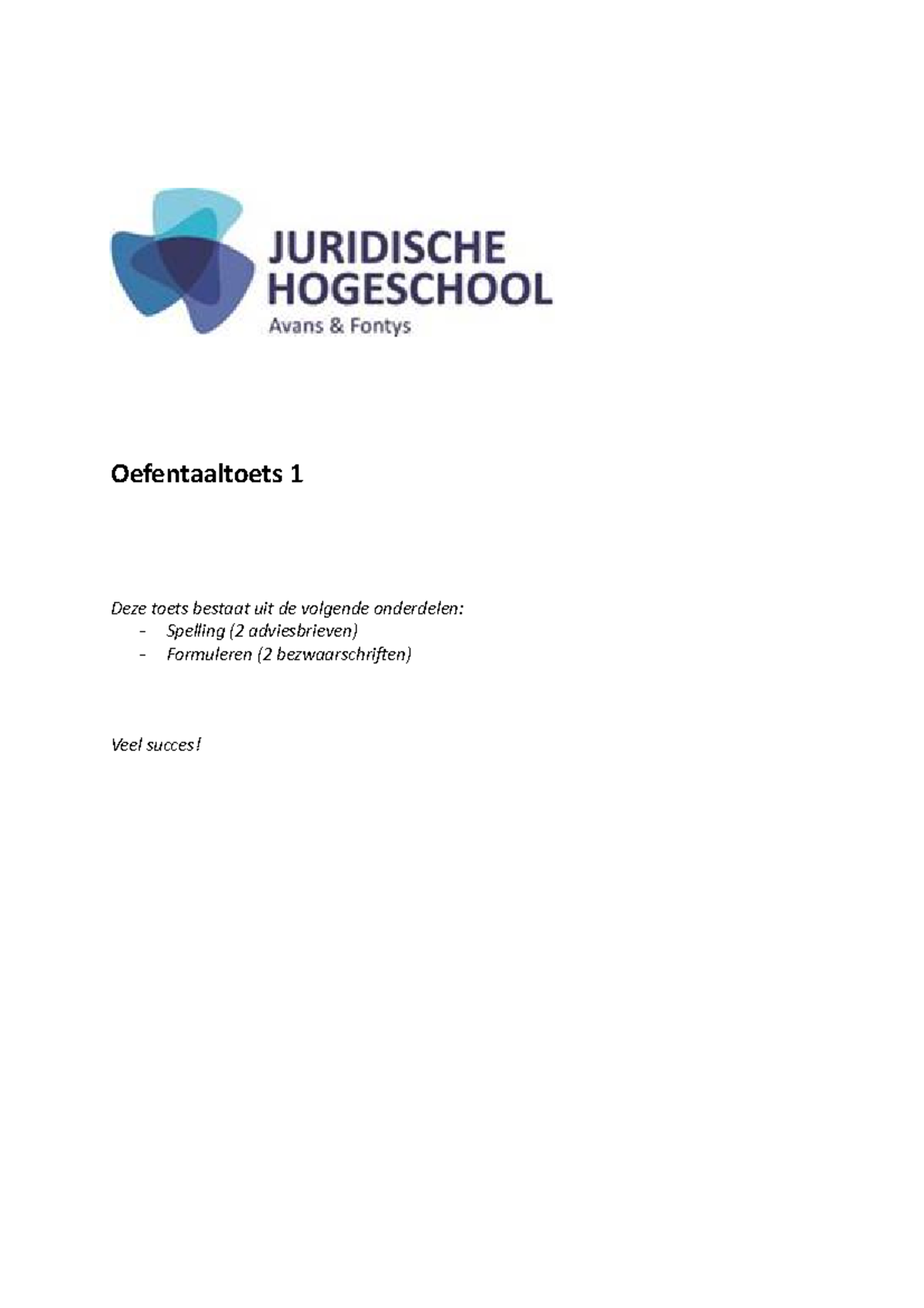 202008 20 Oefentaaltoets 1 Avans - Oefentaaltoets 1 Deze toets bestaat ...