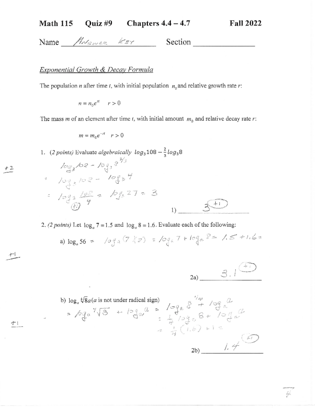 Math 115 Quiz 9 Answer Key Fall 2022 - 21:640:114 - Studocu