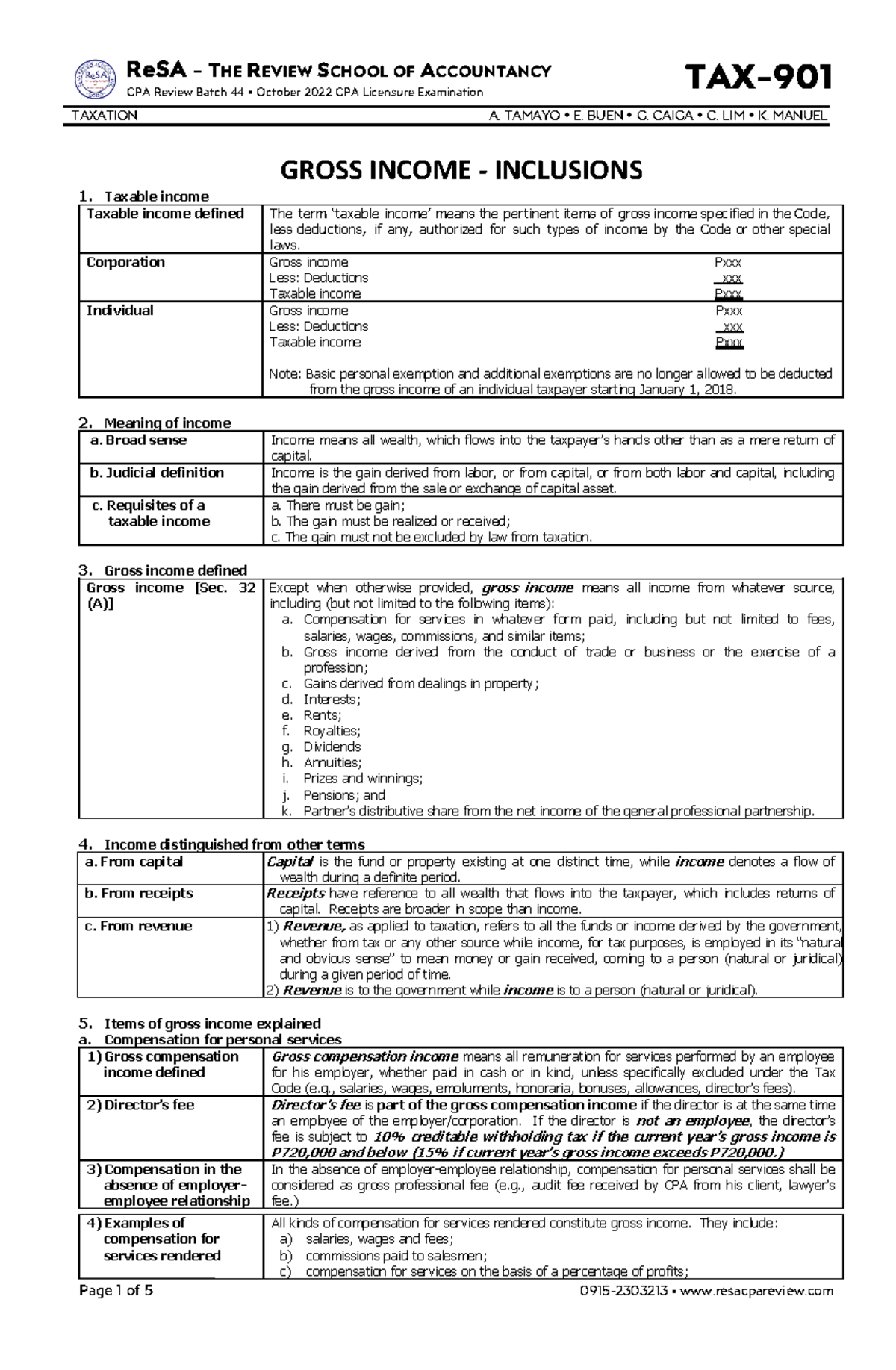 TAX-901 (Gross Income - Inclusions) - ReSA - THE REVIEW SCHOOL OF ...