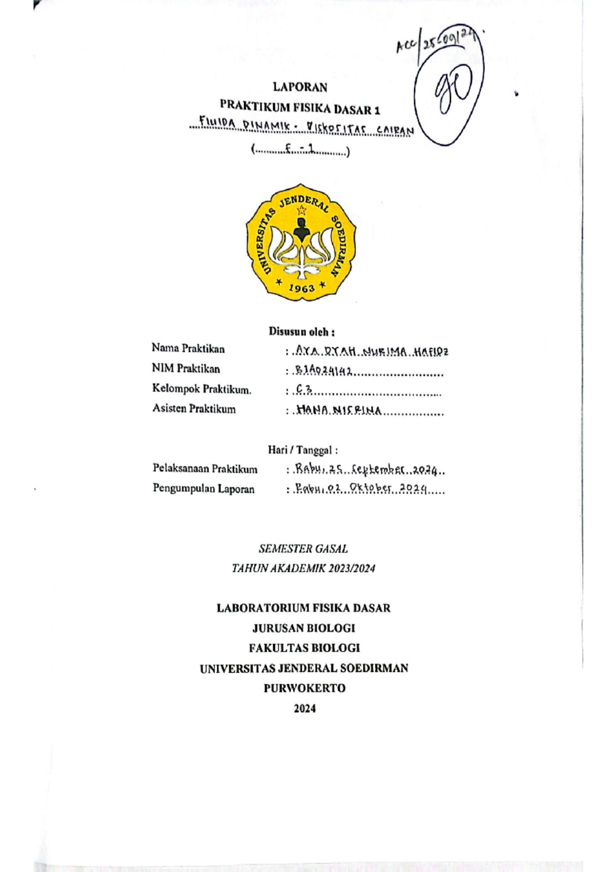 [ Laprak F-1] C3 AYA DYAH NH B1A024142 - LAPORAN PRAKTIKUM FISIKA DASAR ...