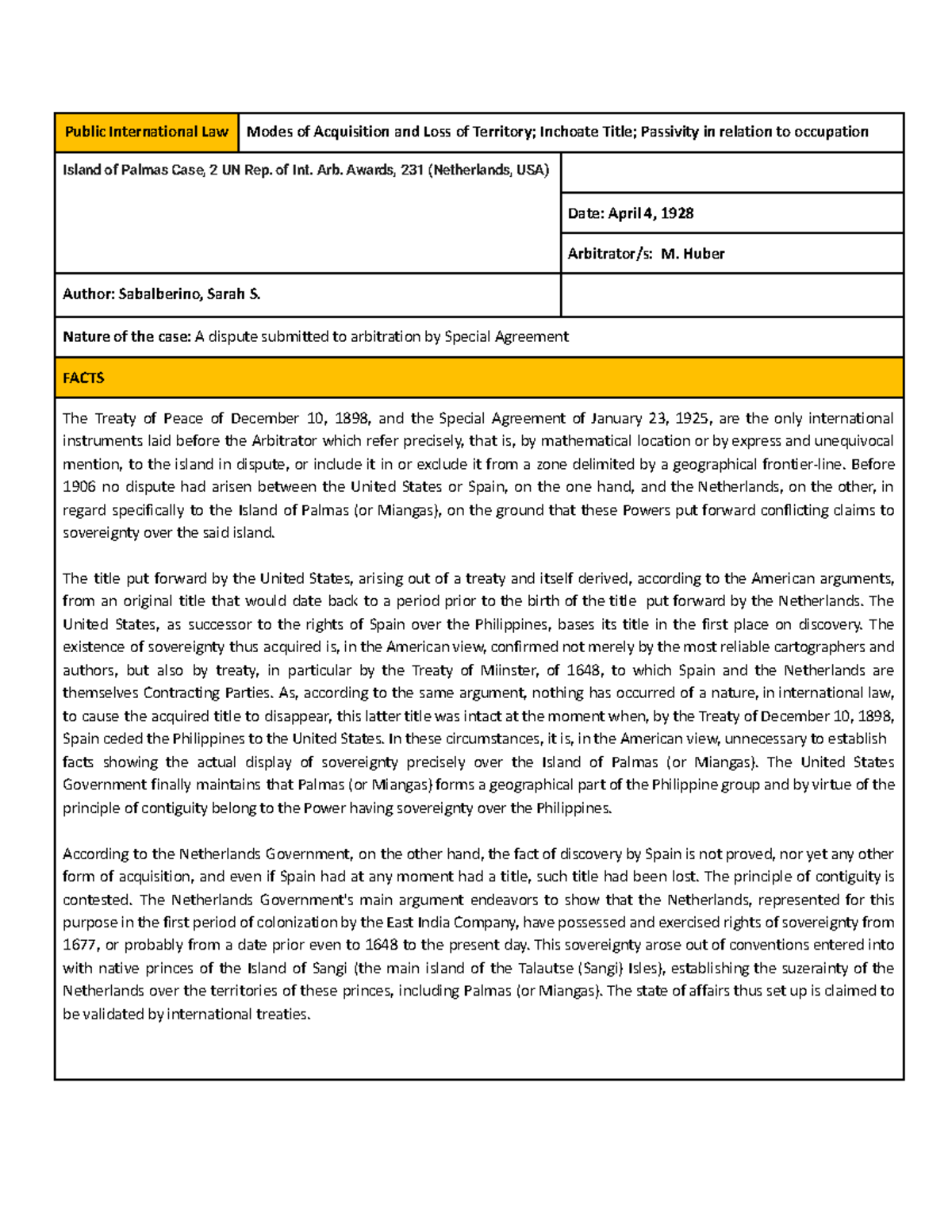 The Islands of Palmas Case - Public International Law Modes of ...