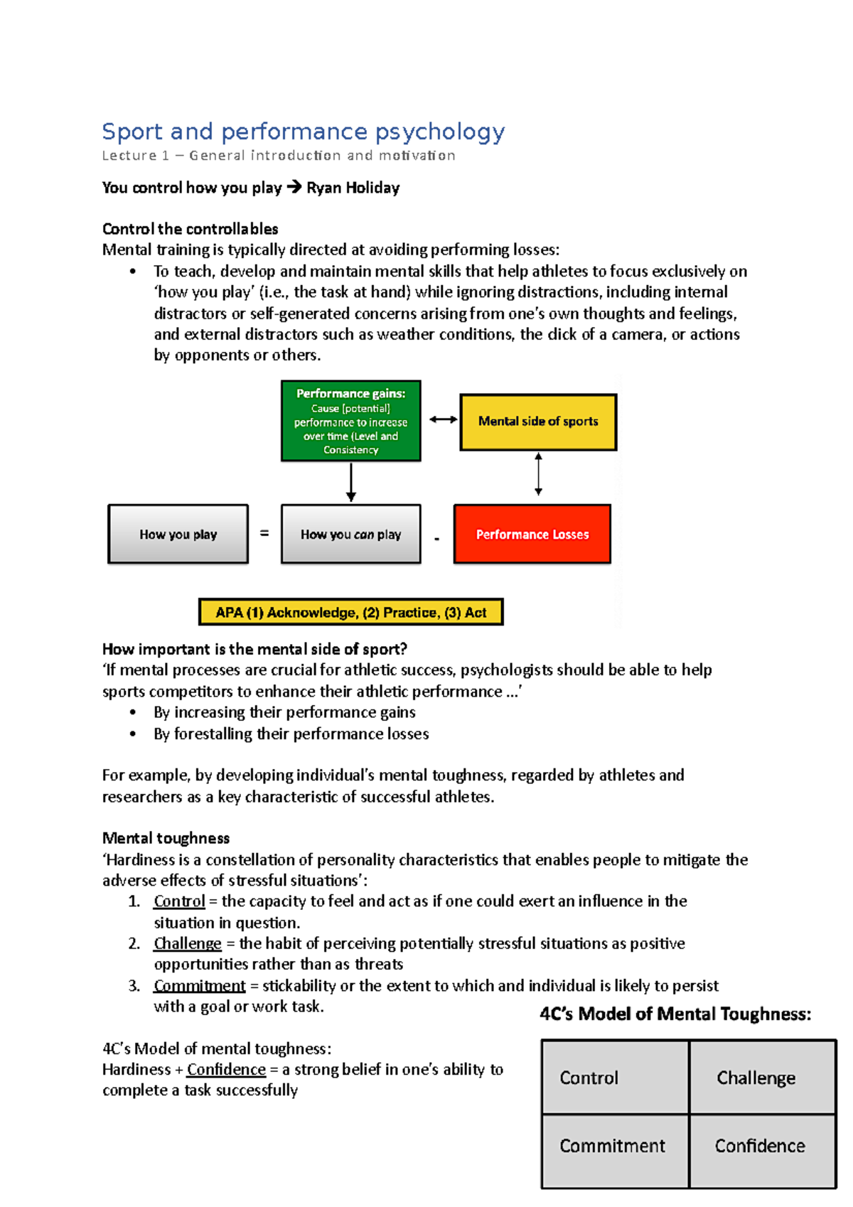 Lecture 1 sport and performance psychology - Sport and performance ...