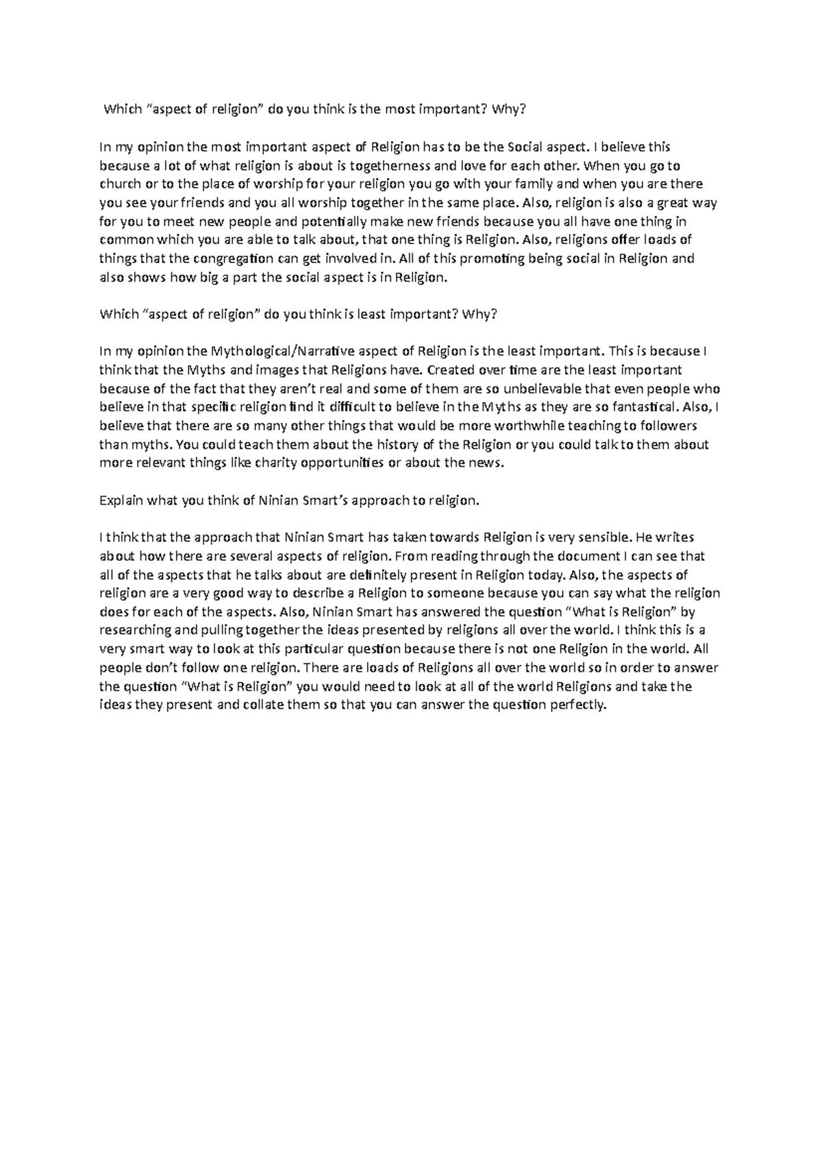 What is religion Qs - rs about - Which “aspect of religion” do you ...