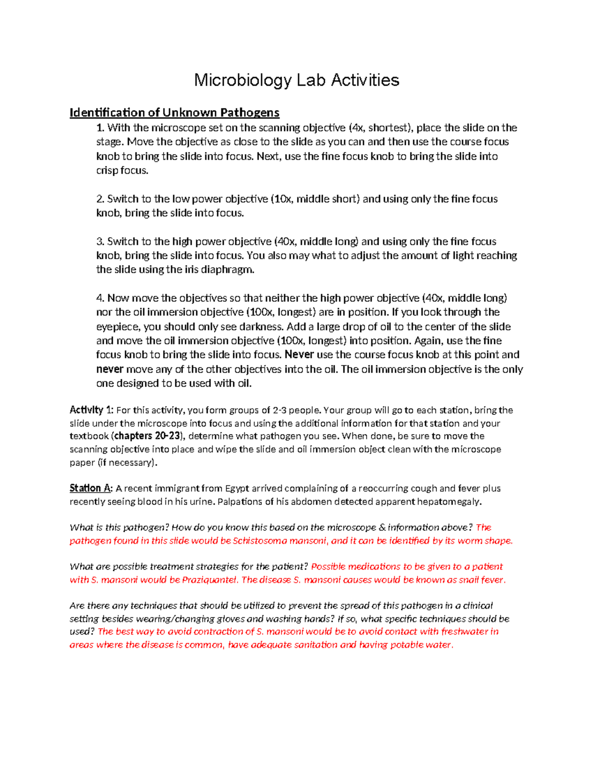 7 Microbiology Lab Assignment revised 2 - Microbiology Lab Activities Identification of Unknown ...