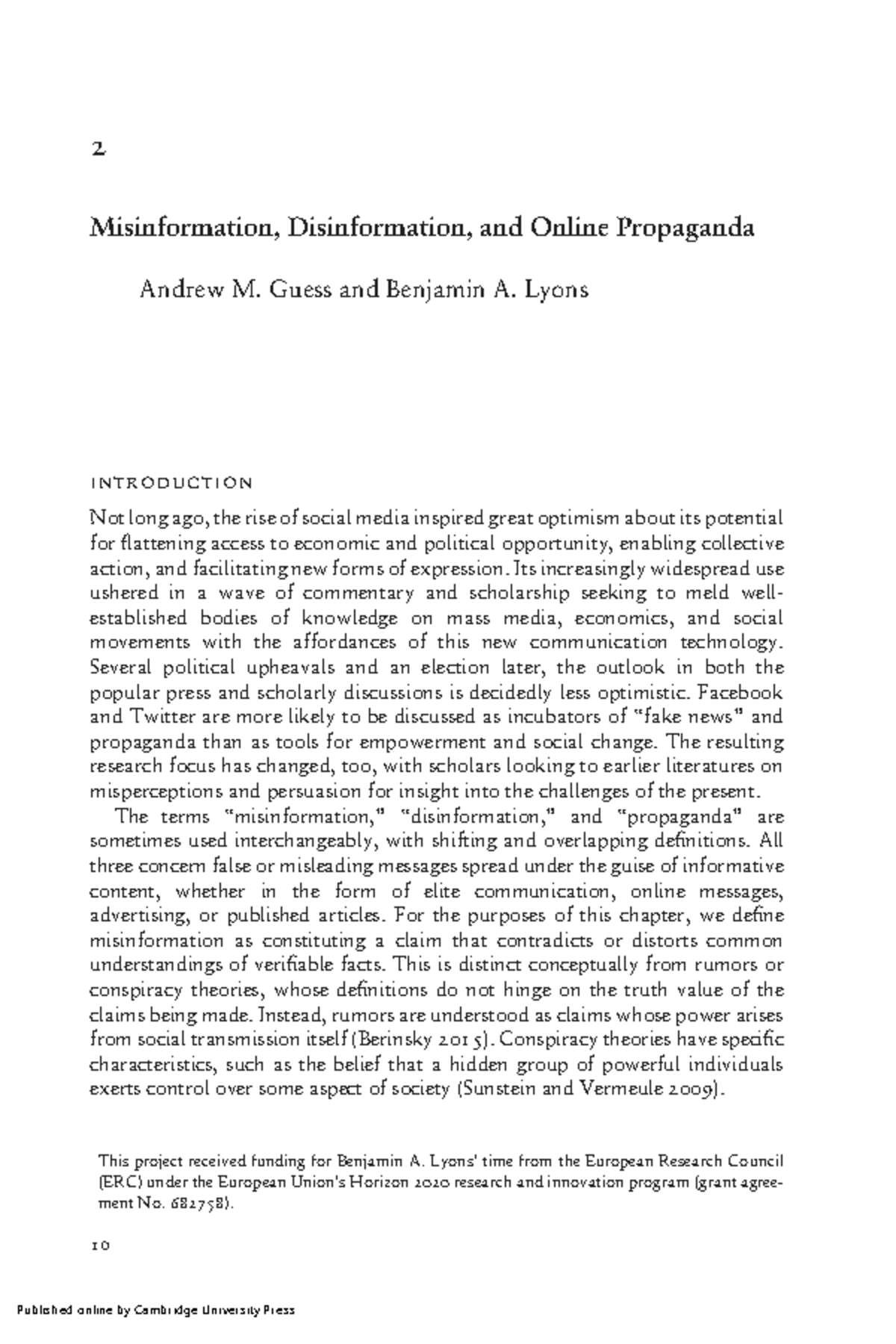 Guess Lyons - 2020 - Misinformation, Disinformation and Online ...