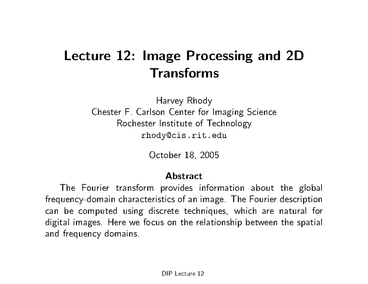 L.P. and 2D Transforms - Transmission - Lecture 12: Image Processing ...
